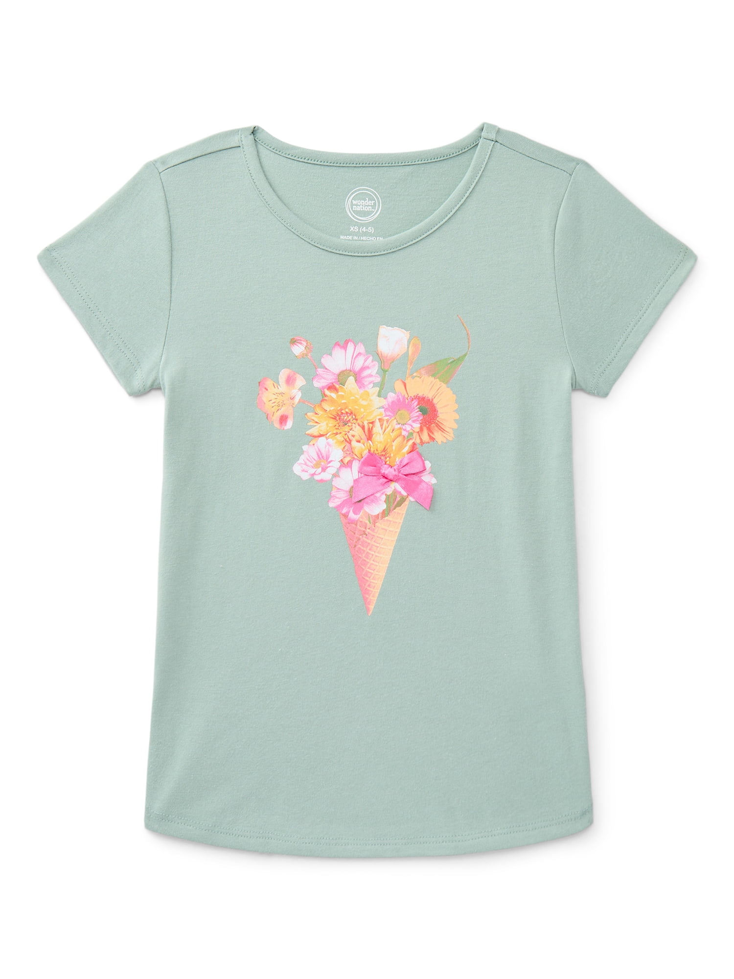 Wonder Nation Girls Embellished Graphic Tee with Short Sleeves, Sizes 4 ...