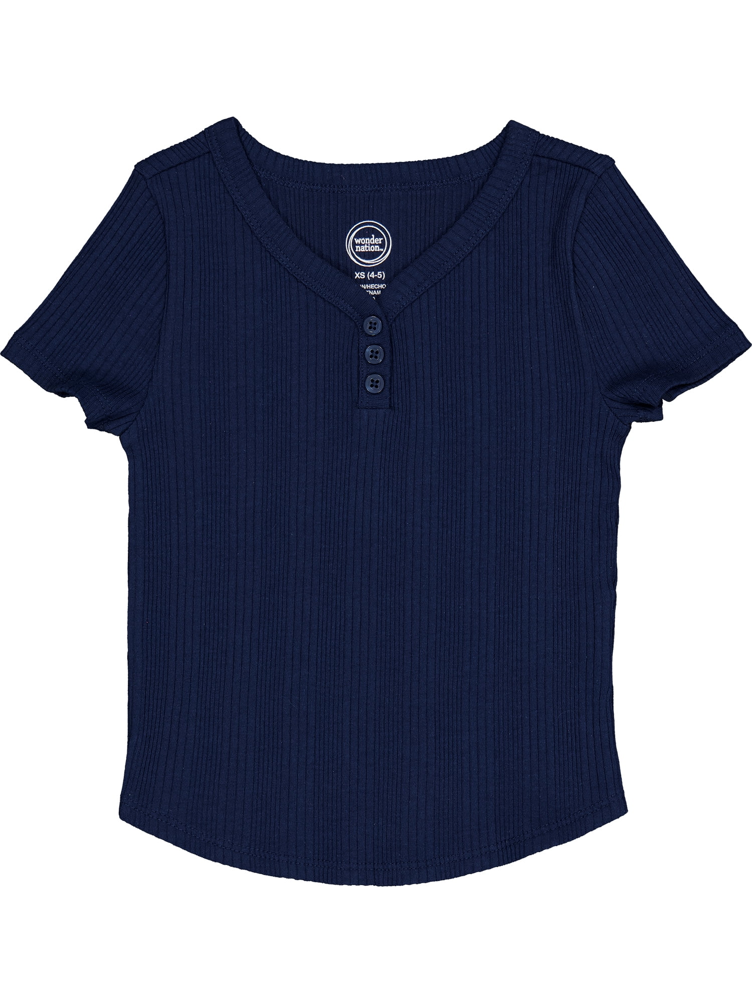 Wonder Nation Girls Short Sleeve Henley Knit Top, Sizes 4-18 & Plus ...