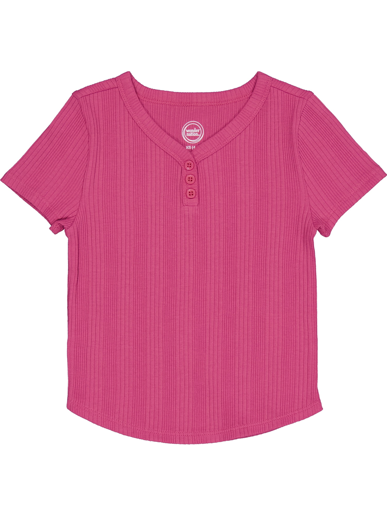Wonder Nation Girls Short Sleeve Henley Knit Top Sizes 4-18 Plus, Soft ...