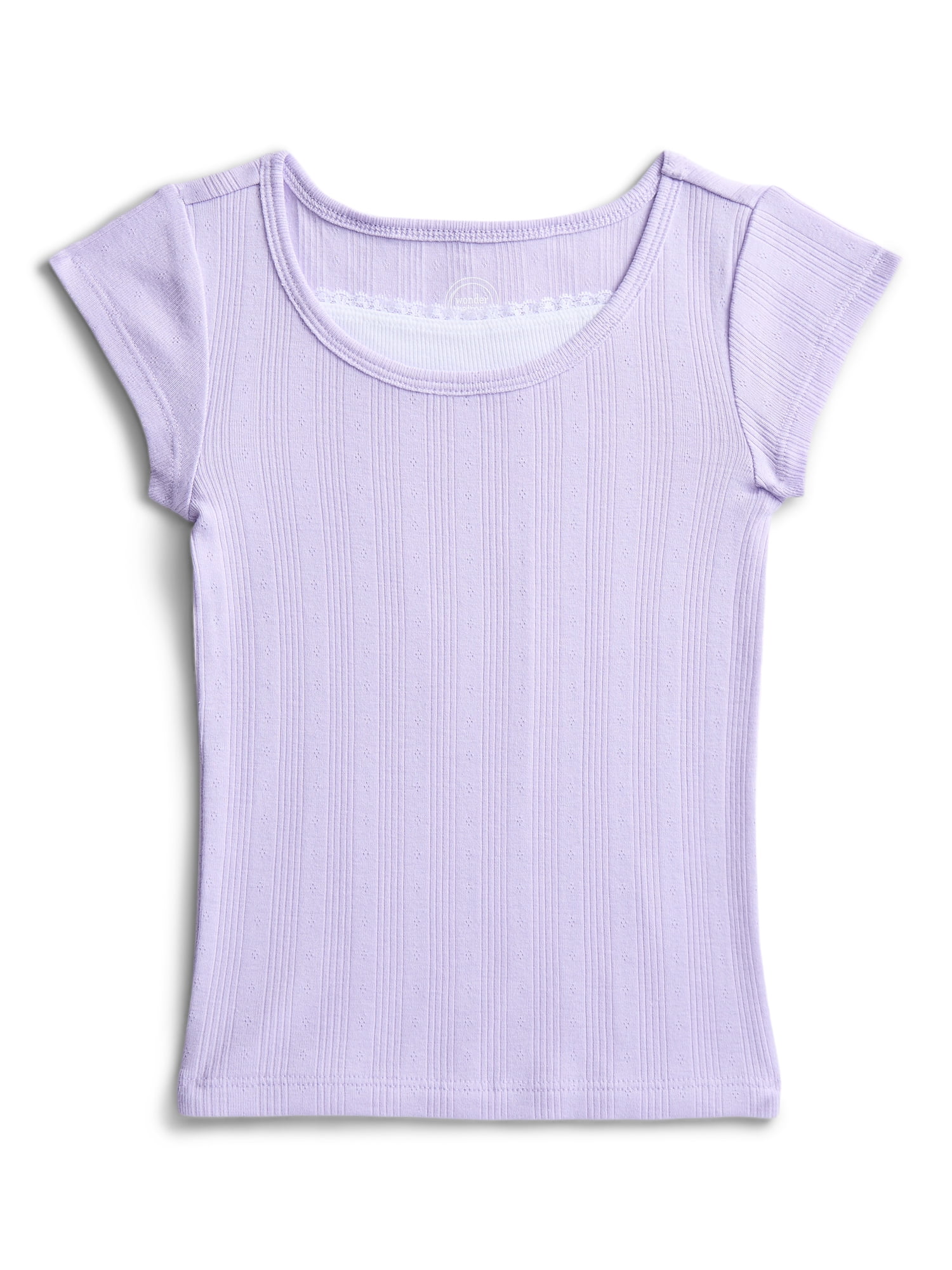 Wonder Nation Girls Pointelle Lace Top with Short Sleeves, Sizes 4-18 ...