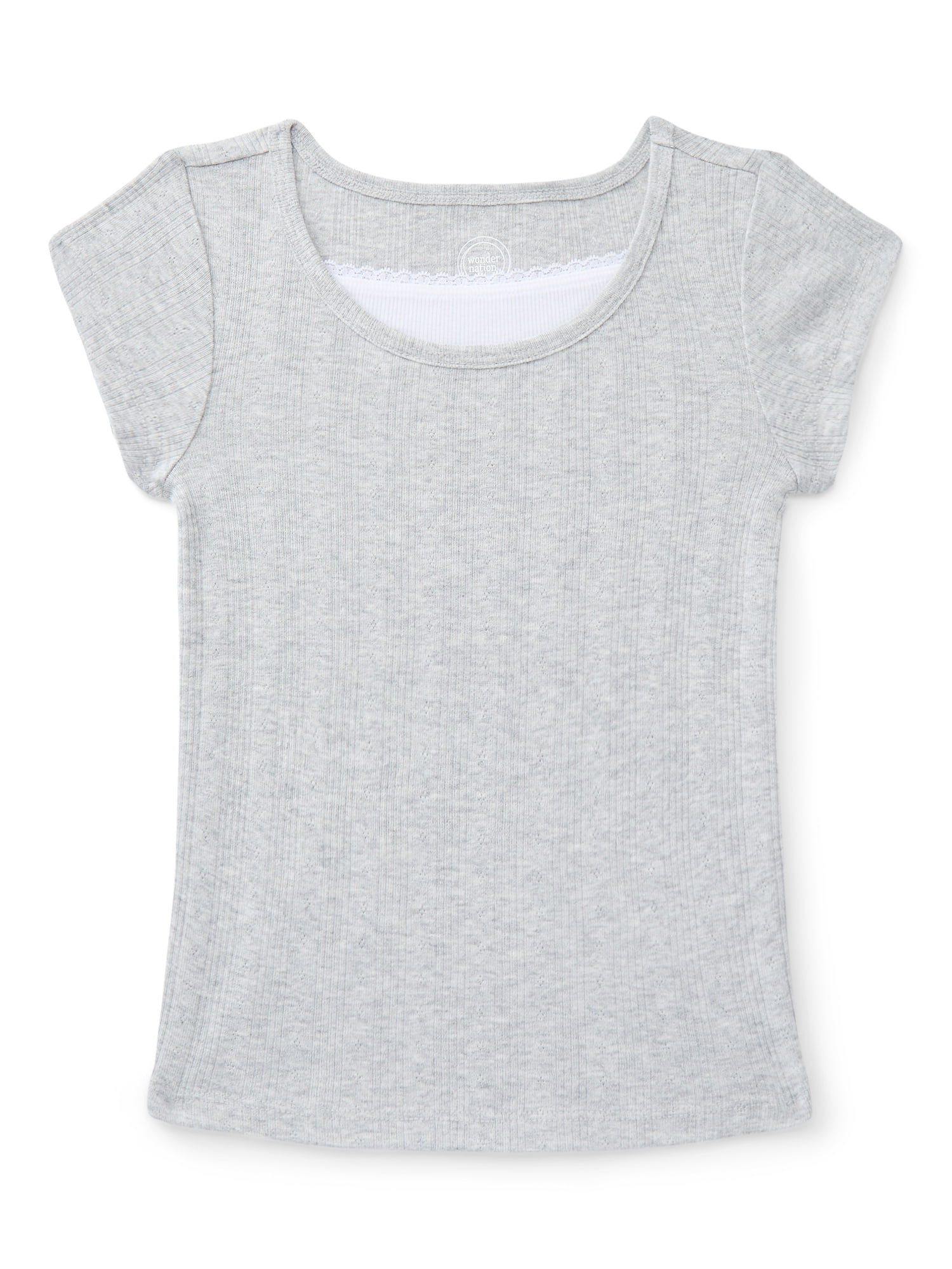 Wonder Nation Girls Pointelle Lace Top with Short Sleeves, Sizes 4-18 ...
