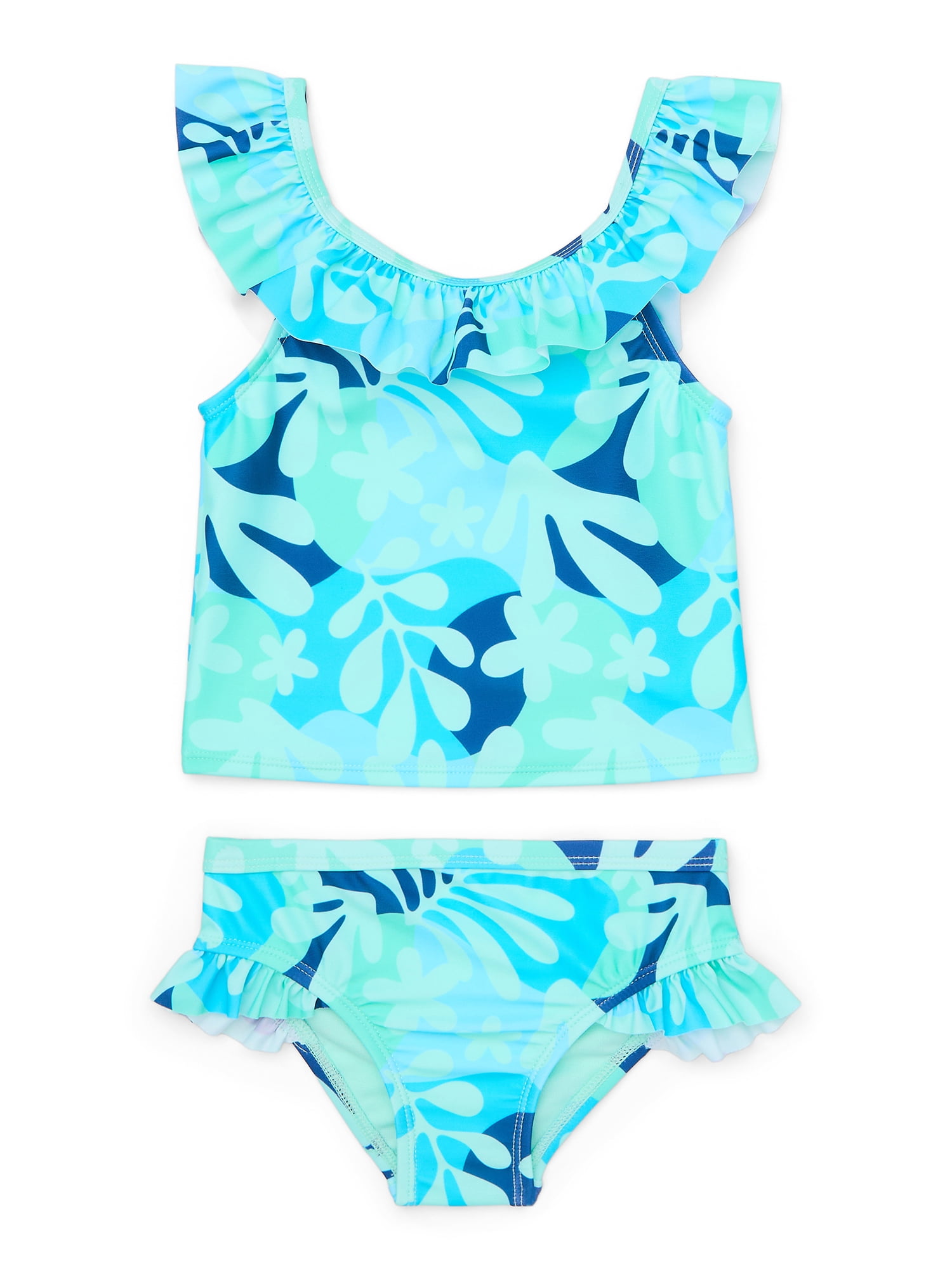 Wonder Nation Toddler Girl Tropical Print Ruffle Tankini, Two-Piece ...