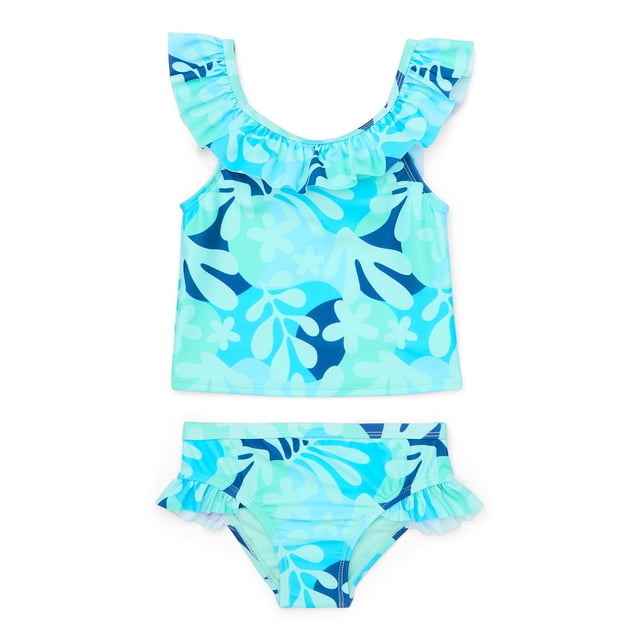 Wonder Nation Toddler Girl Tropical Print Ruffle Tankini, Two-Piece ...