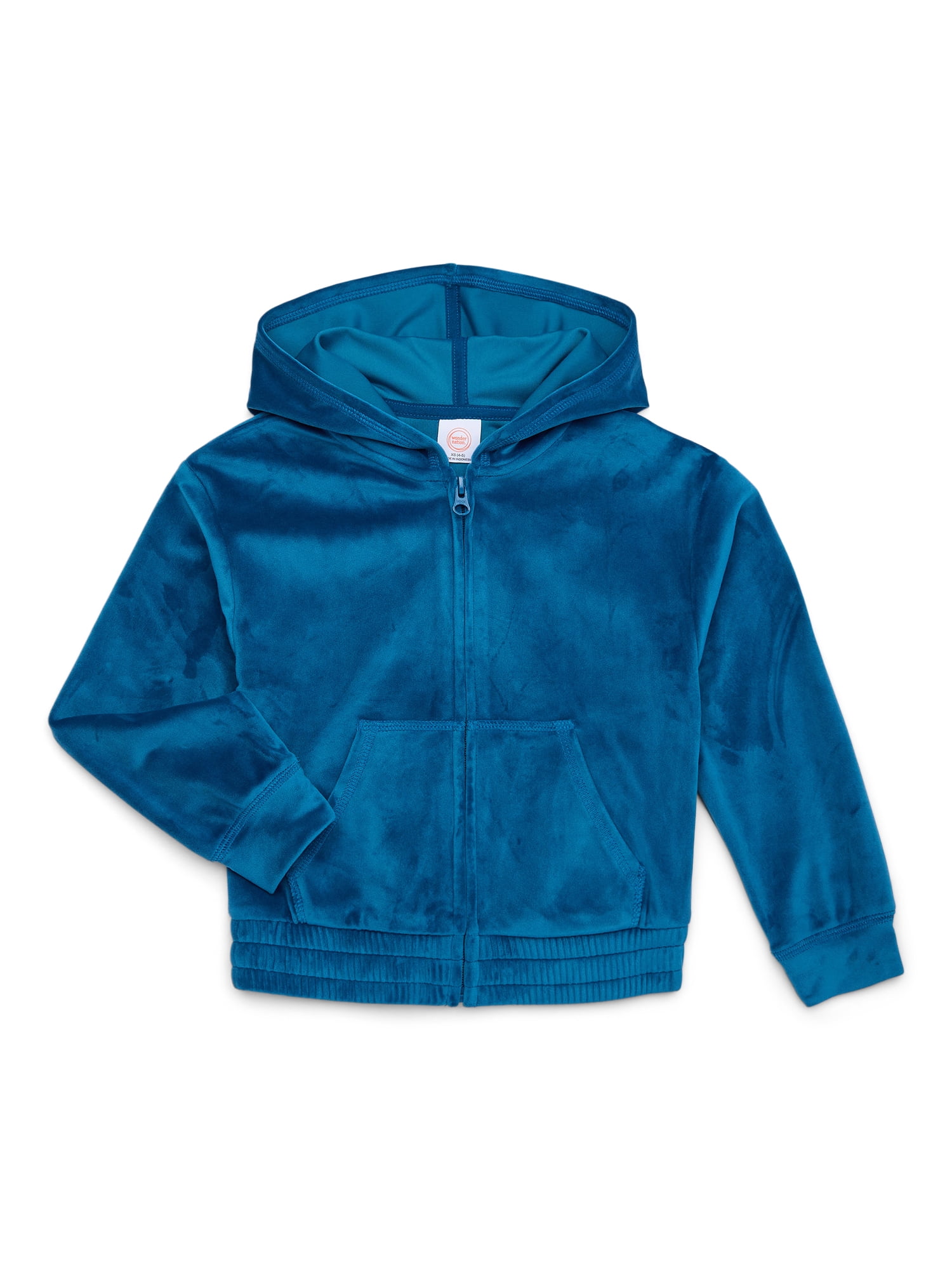 Wonder Nation Girls Long Sleeve Zip Front Velour Hoodie, Sizes 4-18 ...