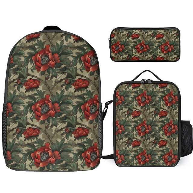 WNAGSB Chinese Peony Pattern-06 School Backpack 3 in 1 Set, Casual ...