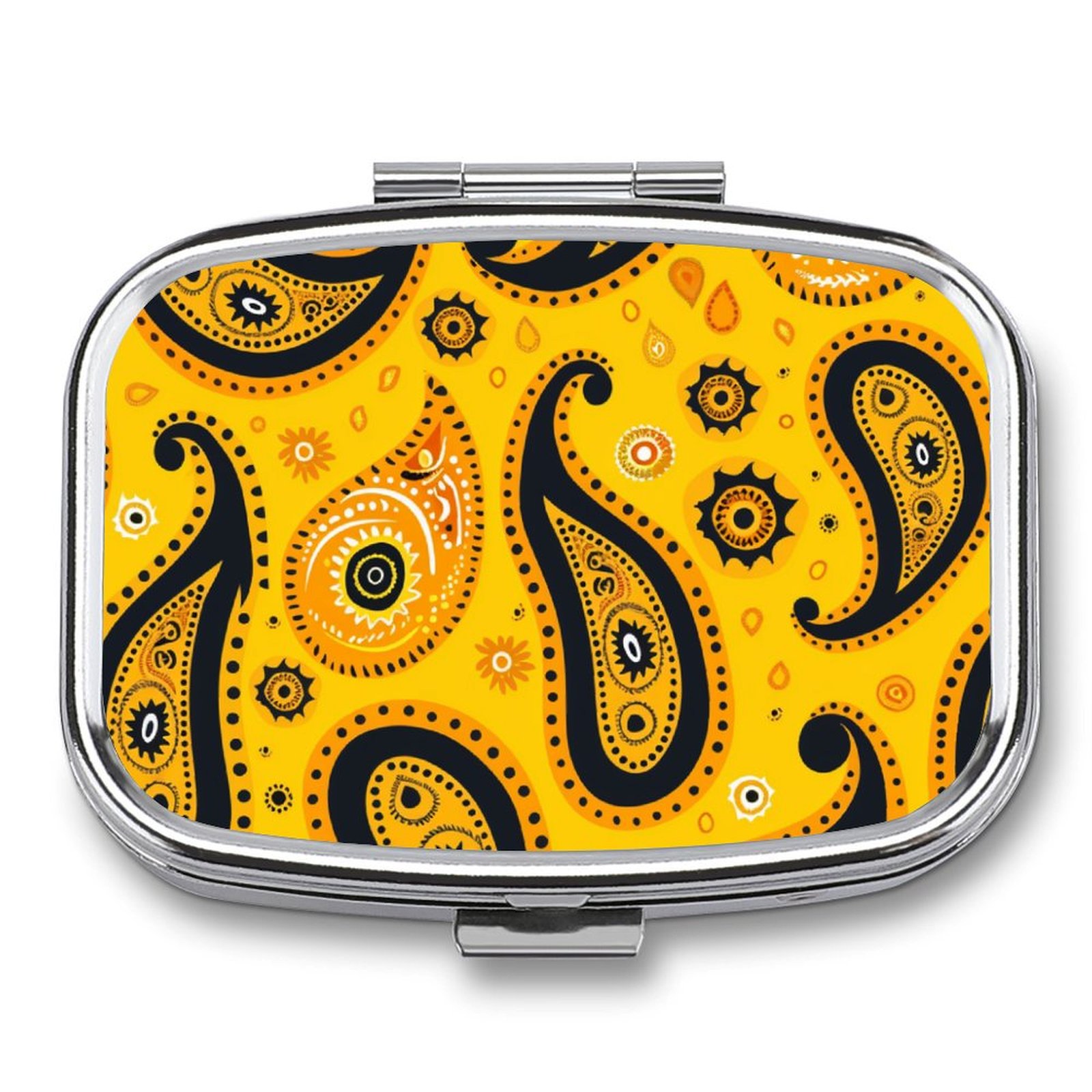 WNAGSB Luxurious Yellow Paisley 519 Small Pill Box, Metal Pill Box ...
