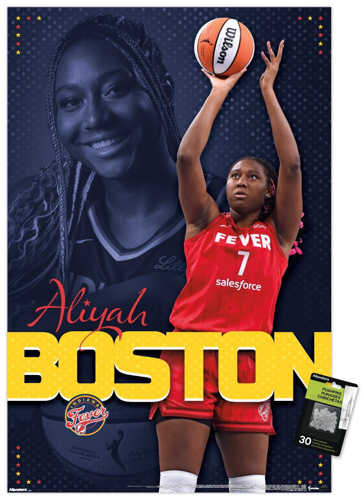 WNBA Indiana Fever - Aliyah Boston 25 Wall Poster with Push Pins, 22. ...