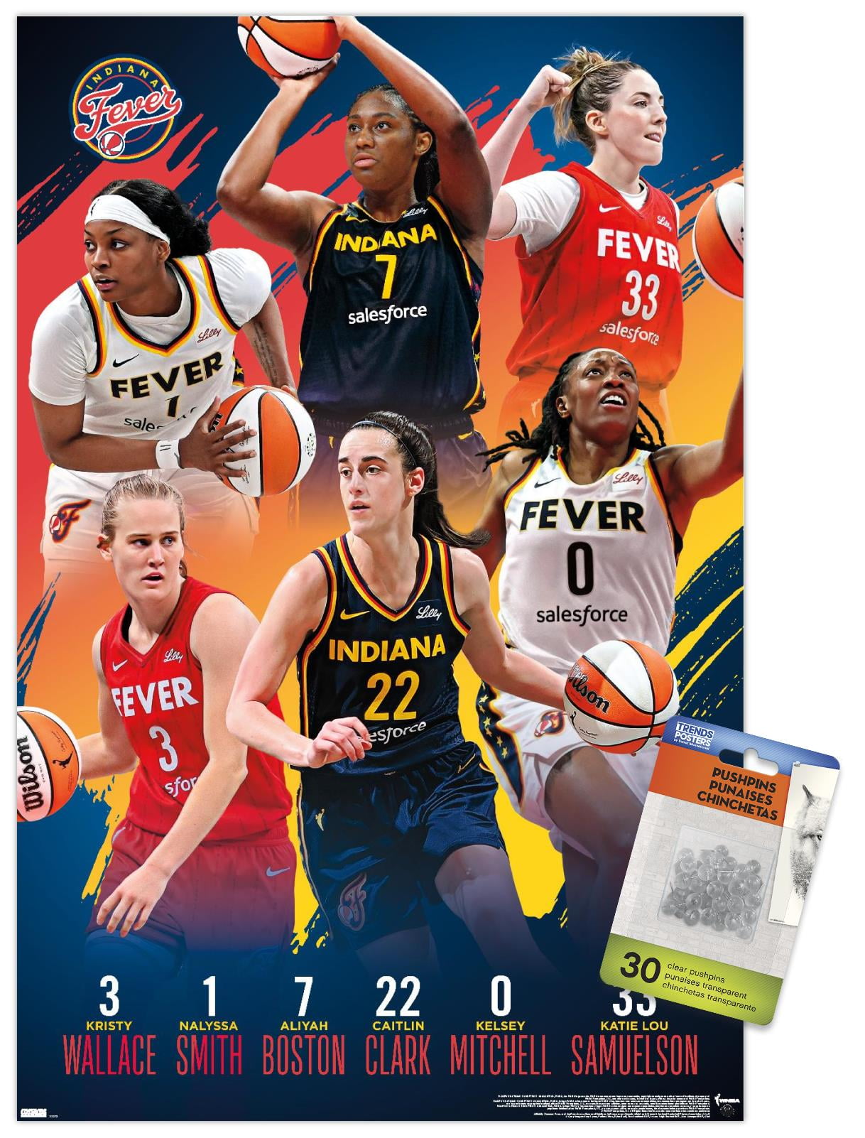 WNBA Indiana Fever -Team 24 Wall Poster with Push Pins, 14.725" x 22. ...