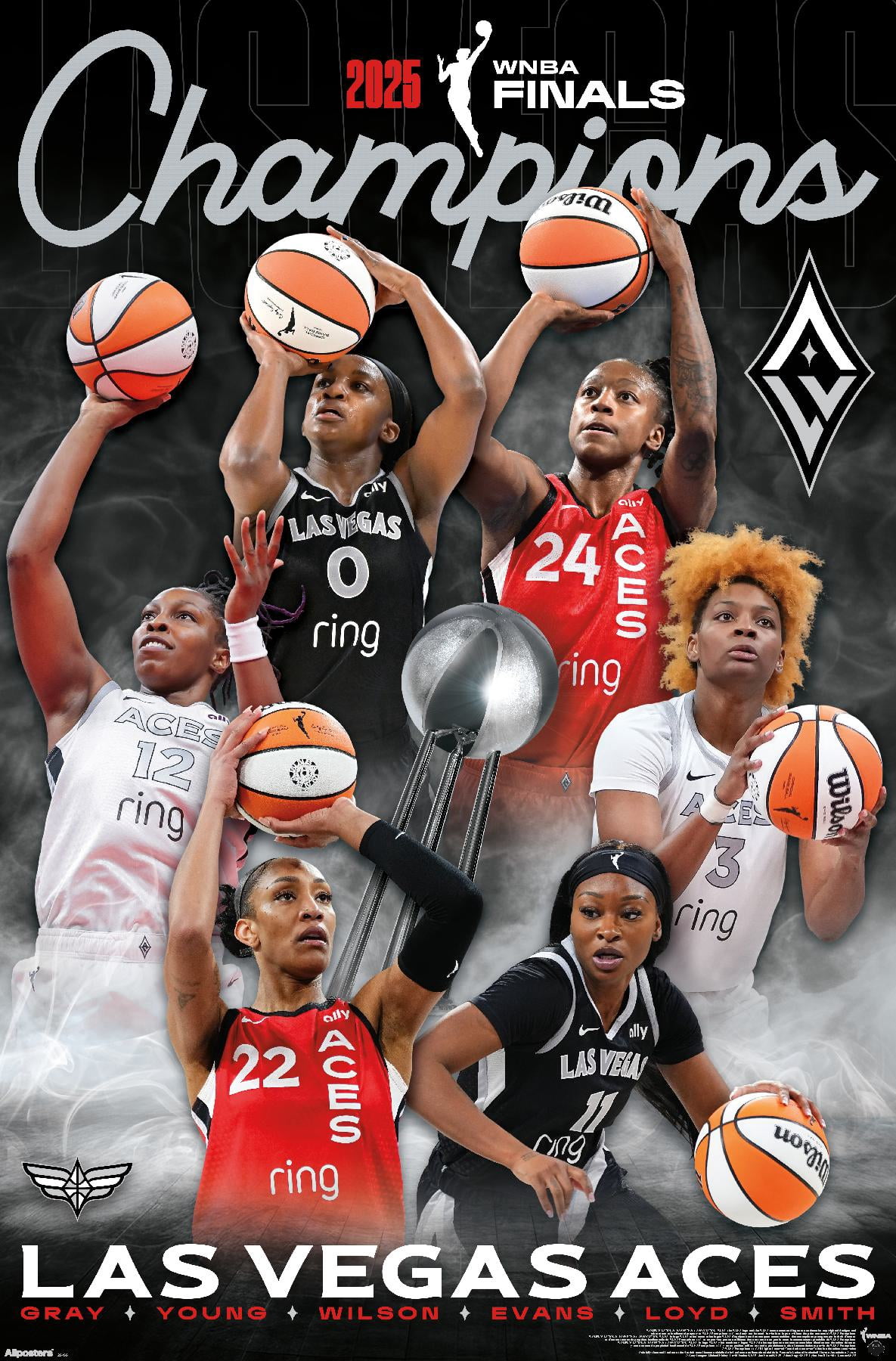 WNBA Las Vegas Aces - 2025 WNBA Finals Champions Wall Poster, 14.725" x ...