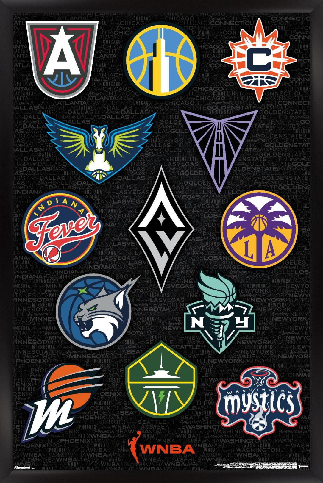 WNBA League - Logos 25 Wall Poster, 14.725" x 22.375" Framed - Walmart.com