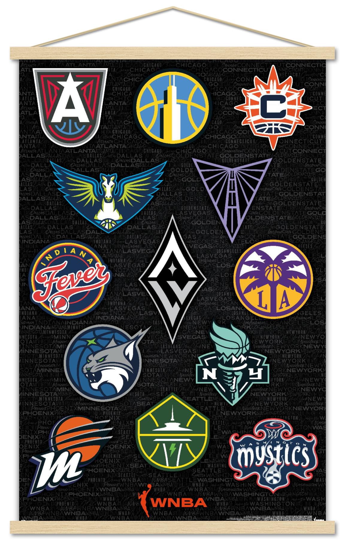 WNBA League - Logos 25 Wall Poster with Magnetic Frame, 22.375" x 34 ...