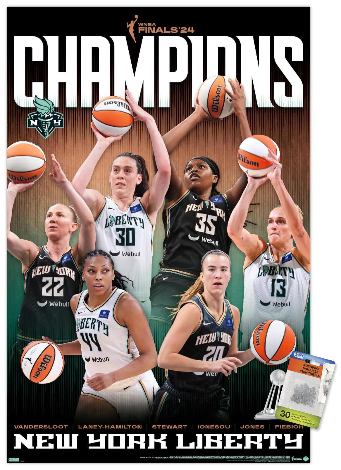 WNBA New York Liberty - 2024 WNBA Finals Champions Wall Poster with ...