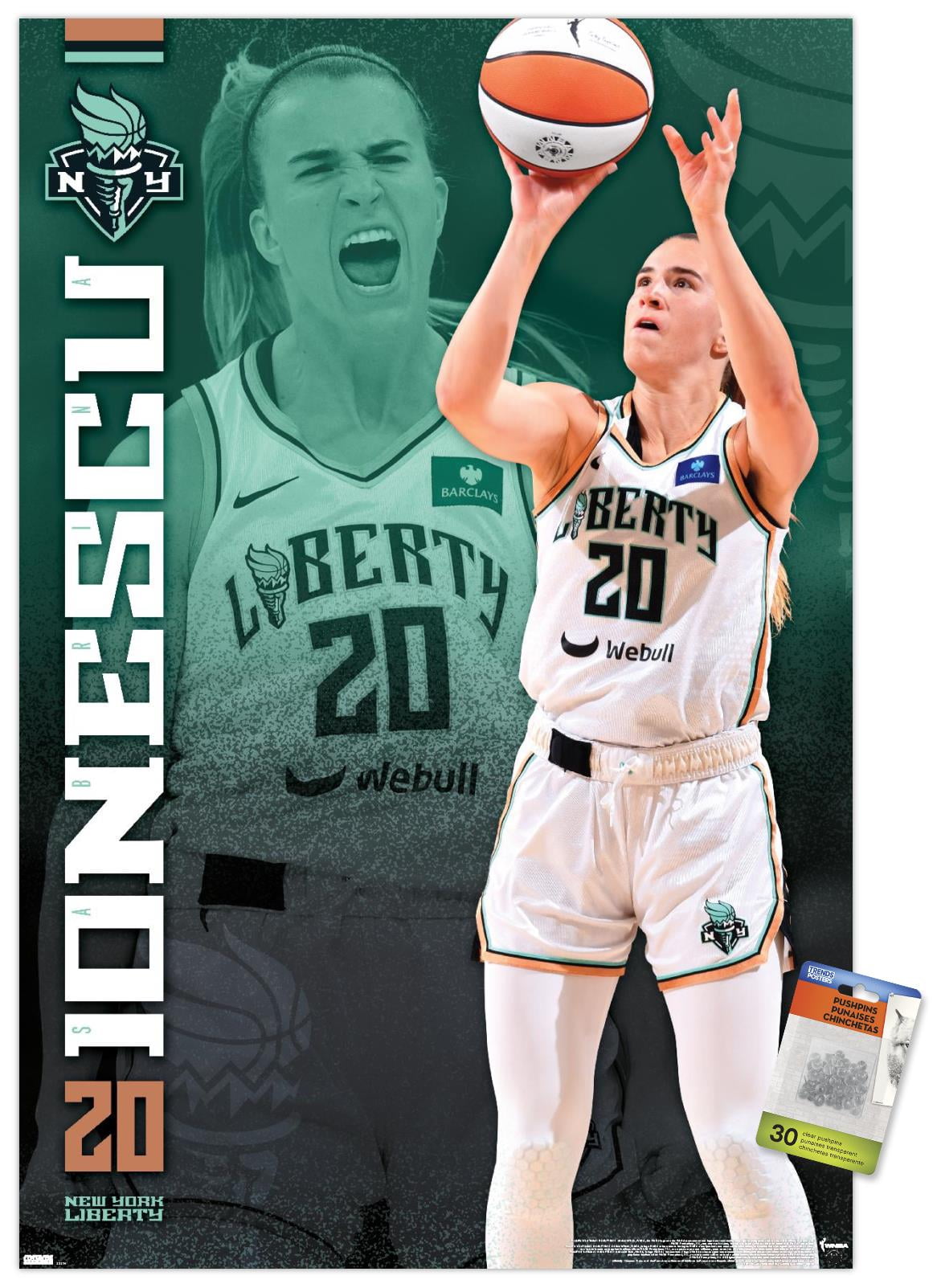 WNBA New York Liberty - Sabrina Ionescu 24 Wall Poster with Push Pins ...