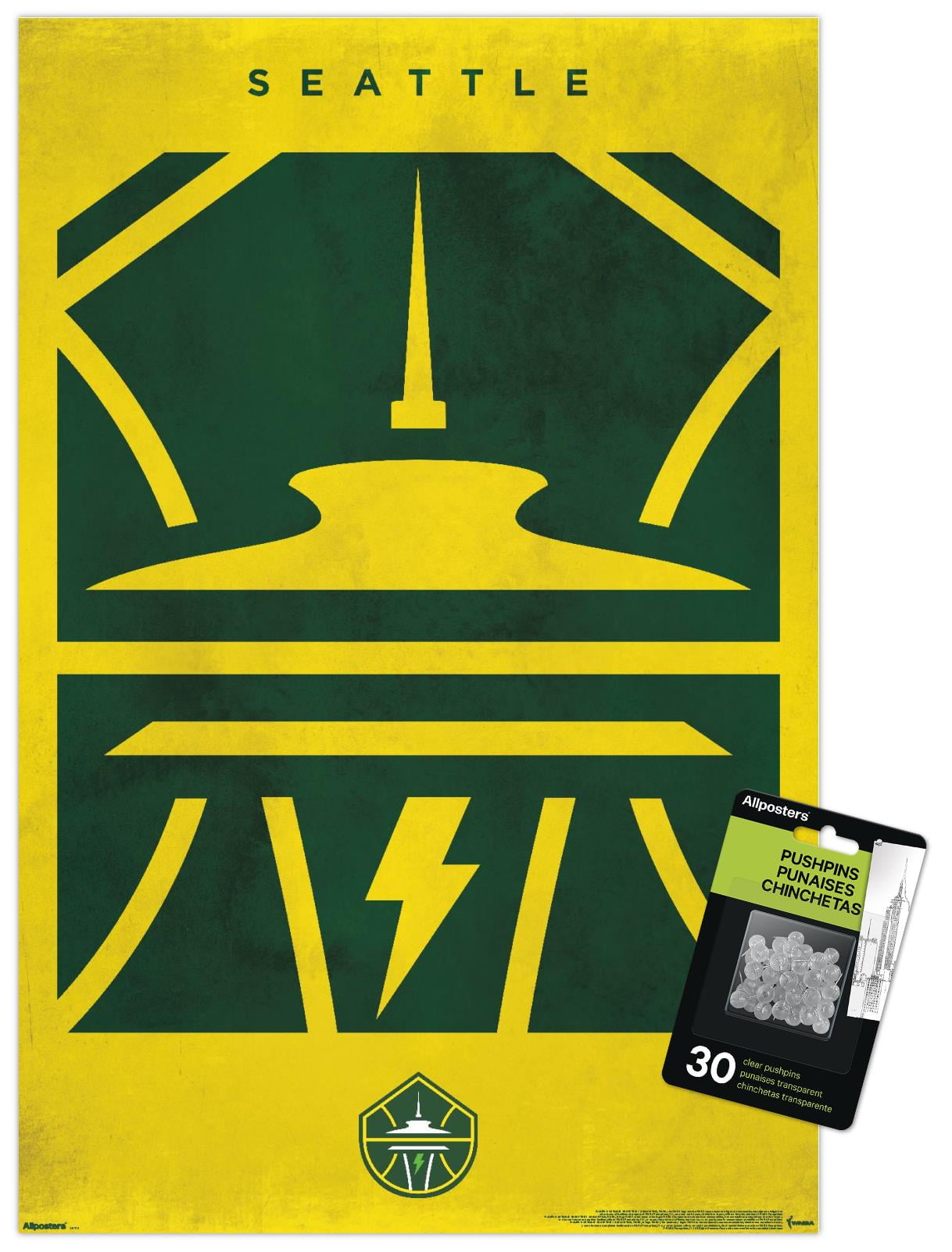 WNBA Seattle Storm - Logo 25 Wall Poster with Push Pins, 14.725" x 22. ...