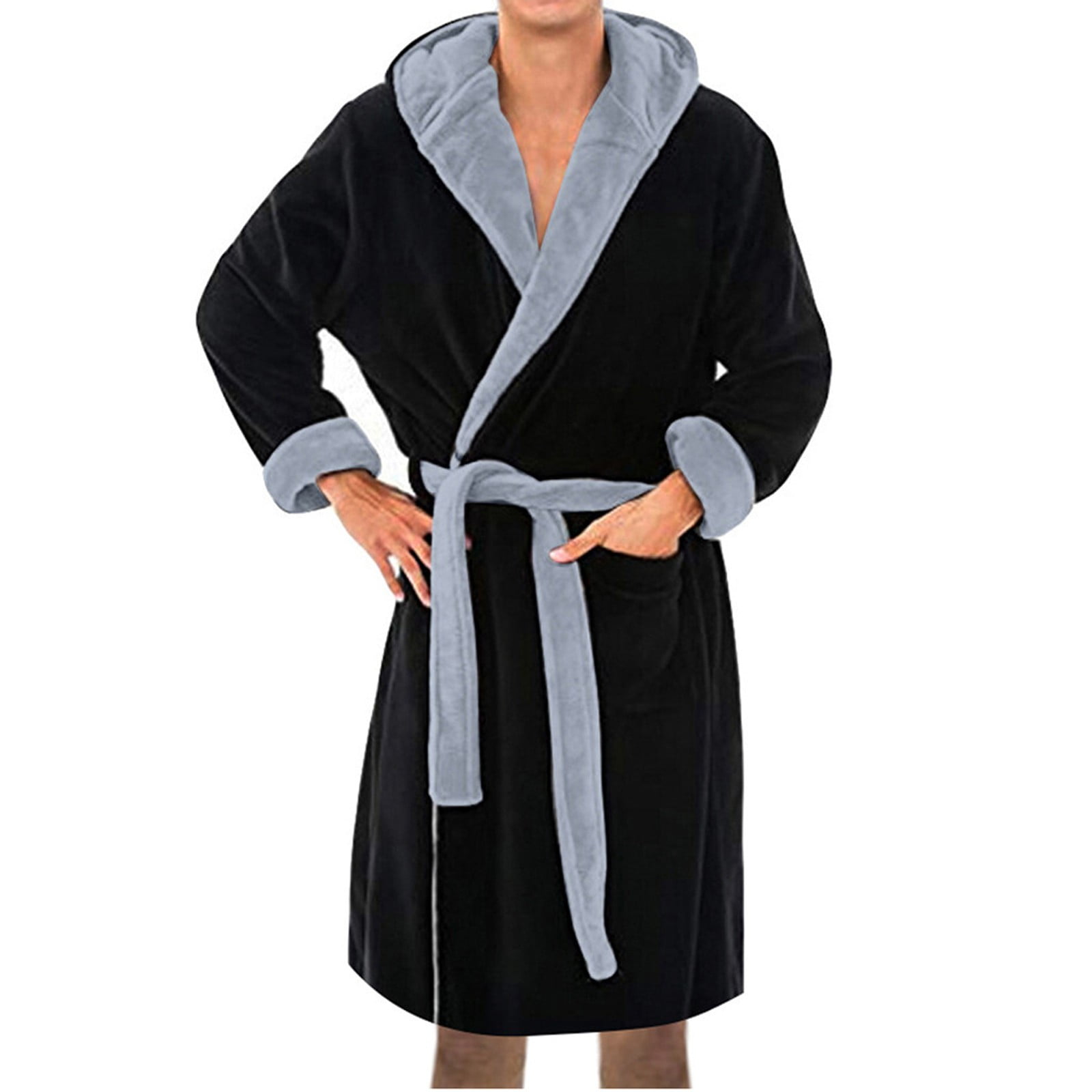 WNEGSTG Bathrobe for Men Mens Hooded Robe Plush Long Bath Robes Cozy ...