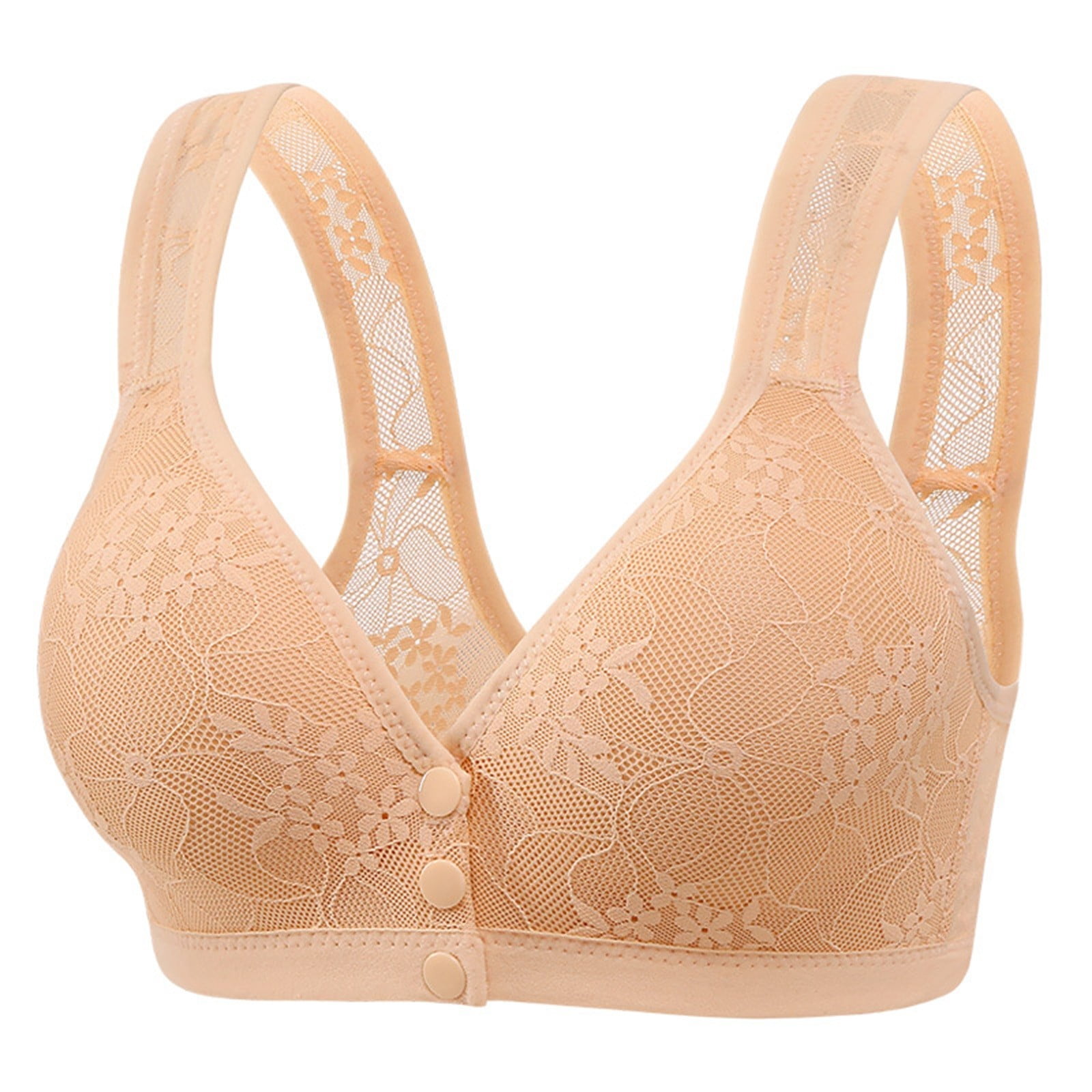 WNEGSTG Beige Push Up Bra, Bras for Older Women Front Closure Bra No ...