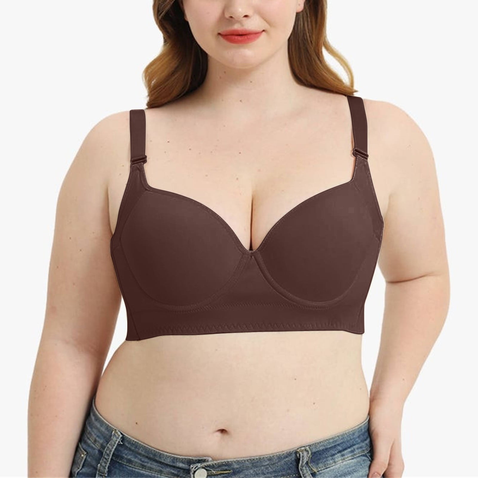 WNEGSTG Brown Push Up Bras for Women, Shapedly Bra Shapedly Back Smoothing Bra Hide Back Full ...