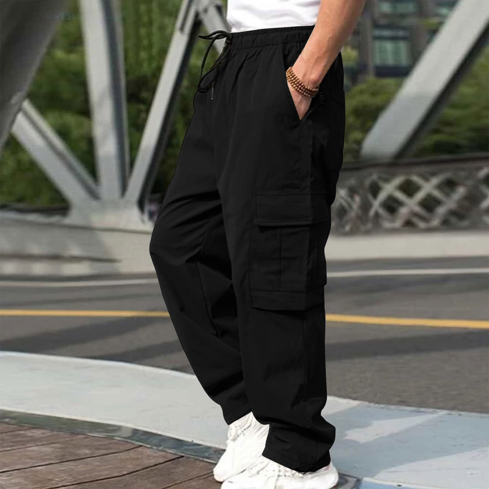 Wnegstg Cargo Pants For Men Versatile All Season Multi Pocket Hem Solid