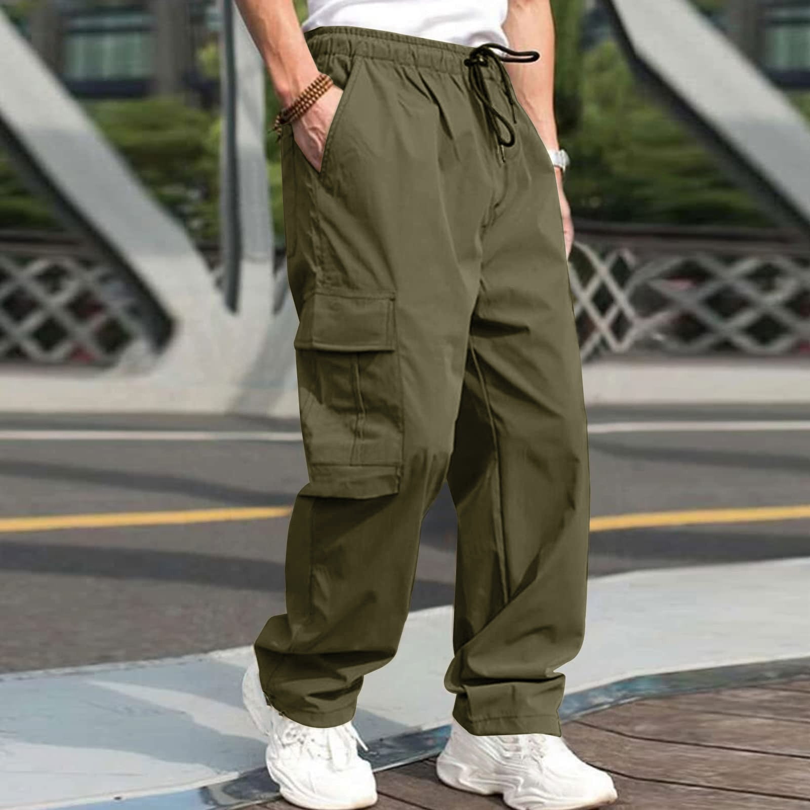 Wnegstg Cargo Pants For Men Versatile All Season Multi Pocket Hem Solid