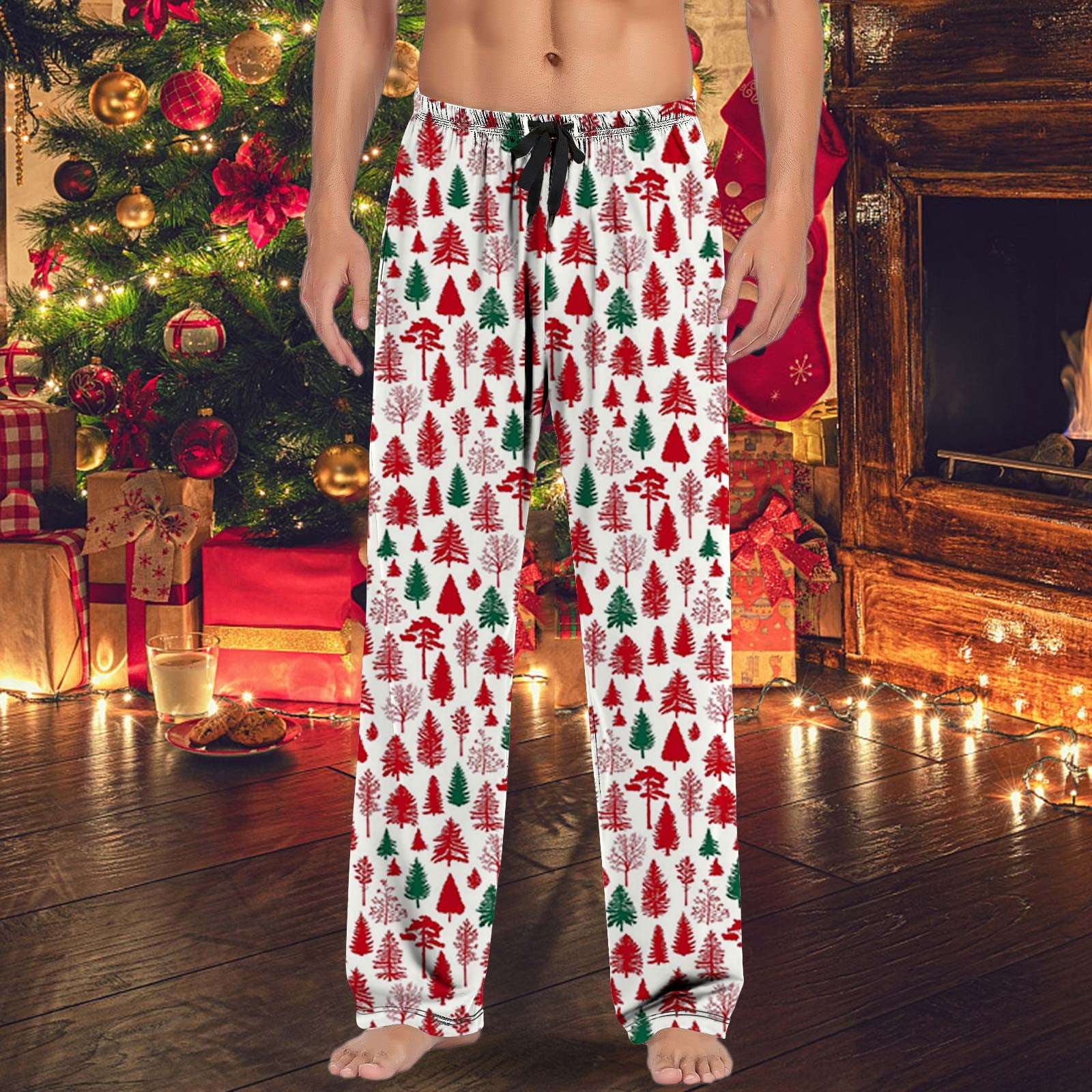 Wnegstg Mens Pajama Pants Christmas Casual With Drawstring And Pockets