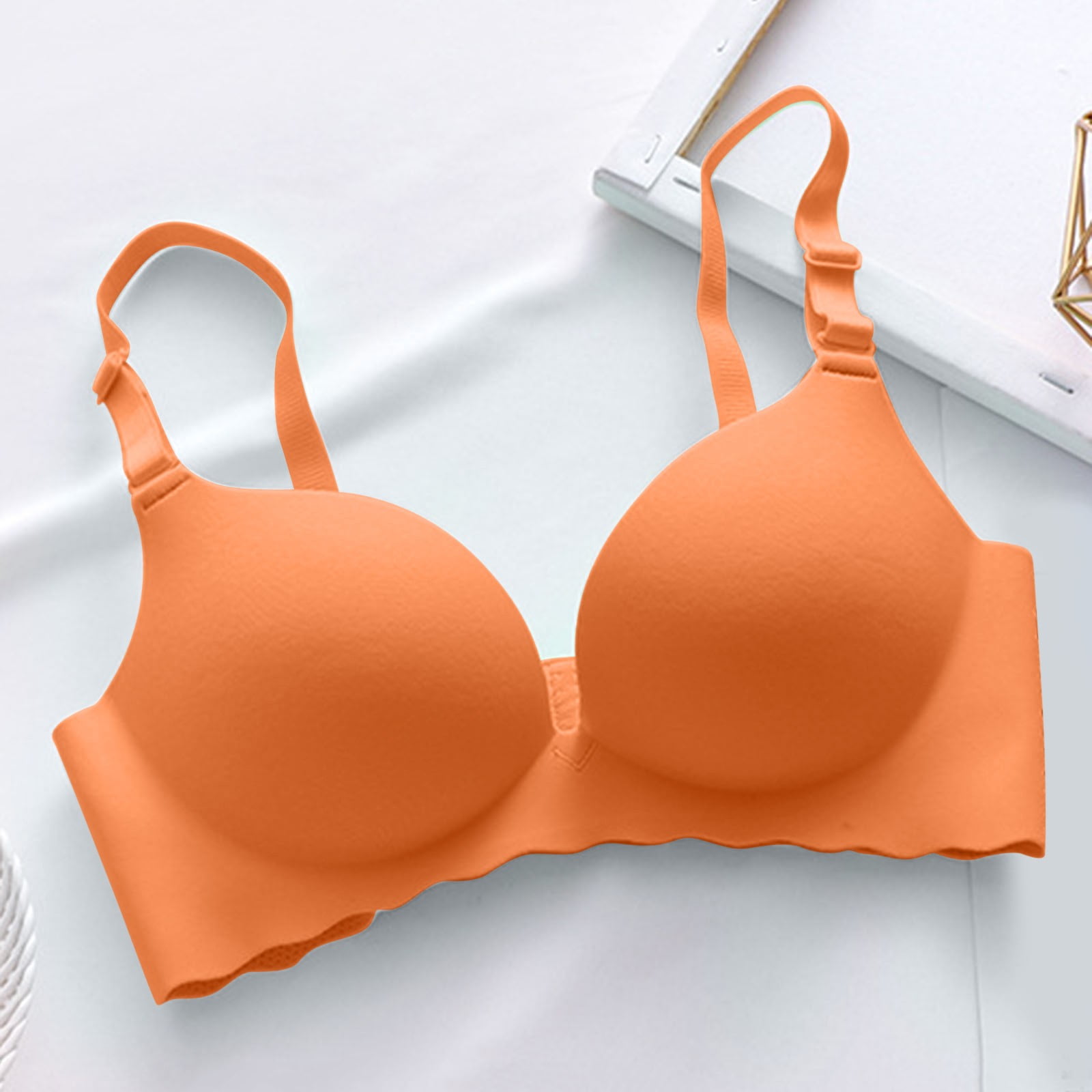 WNEGSTG Orange Push Up Bra, Macaron Underwear Traceless Girl Bra Set ...