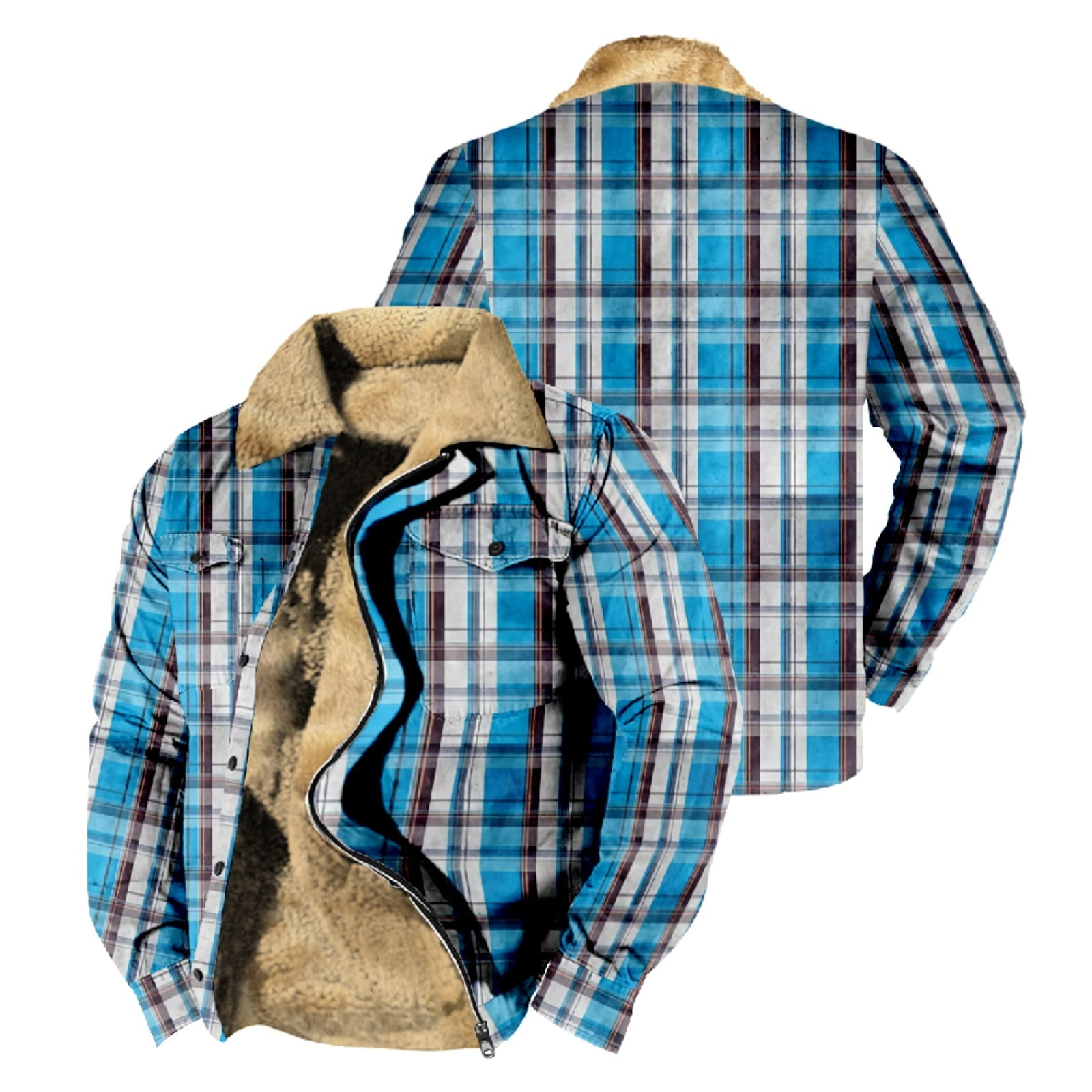 WNEGSTG Puffer Jackets for Men Warm Lined Wool Plaid Shirt Jacket ...