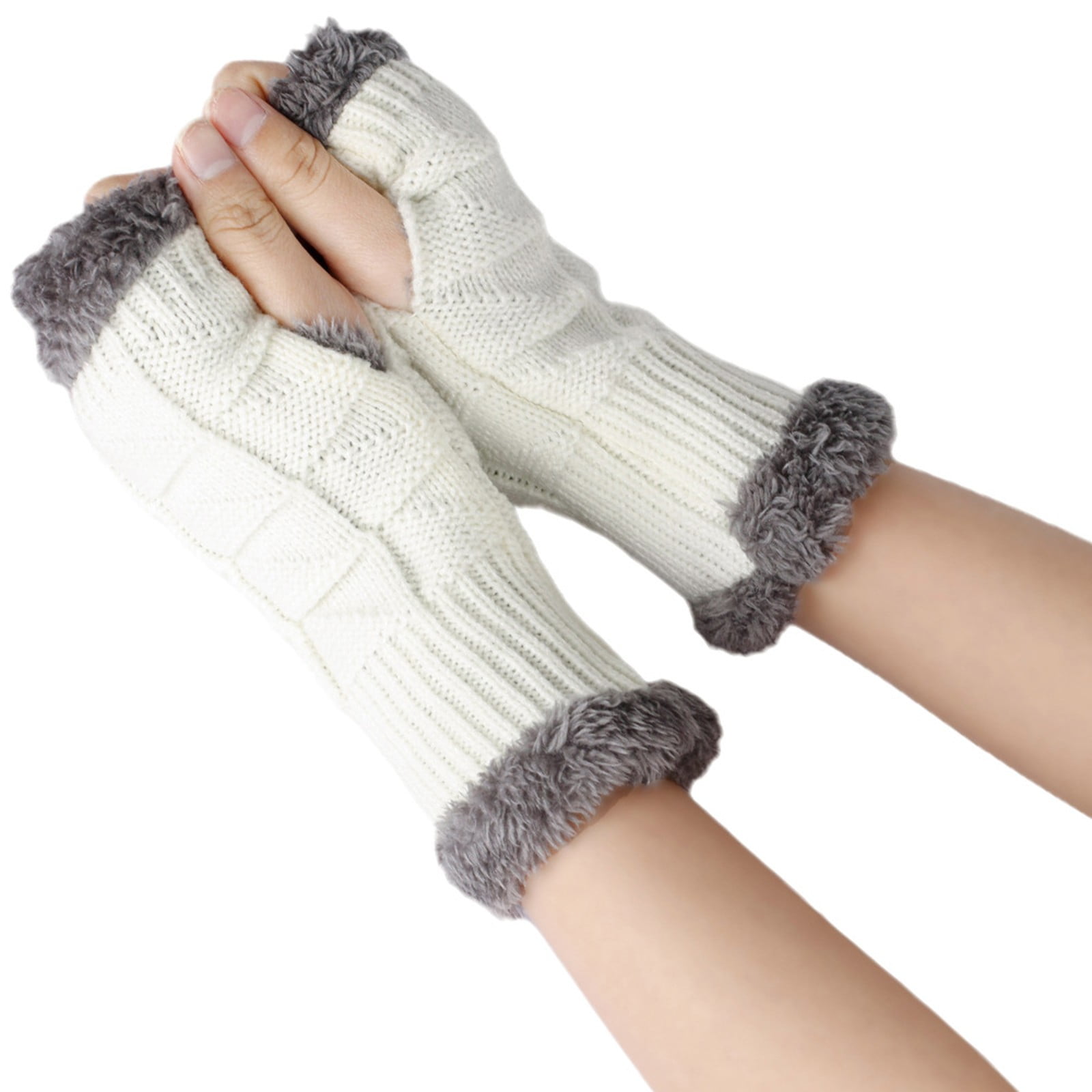 WNEGSTG Women'S Knitted Wool Open Finger Gloves Half Short Warm ...