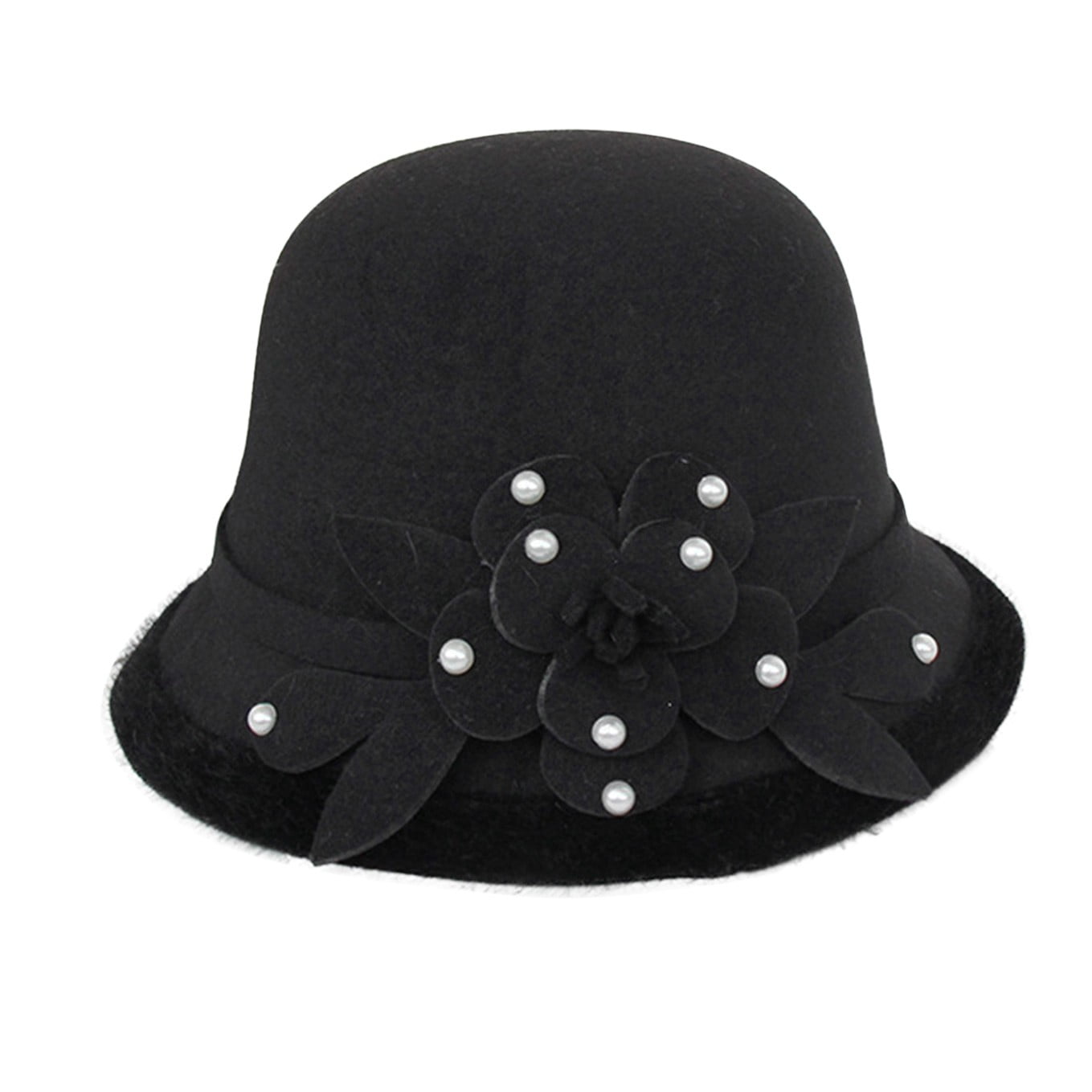 WNEGSTG Women Vintage Felt Flowers Bucket Cloche Bowler Hat Church ...