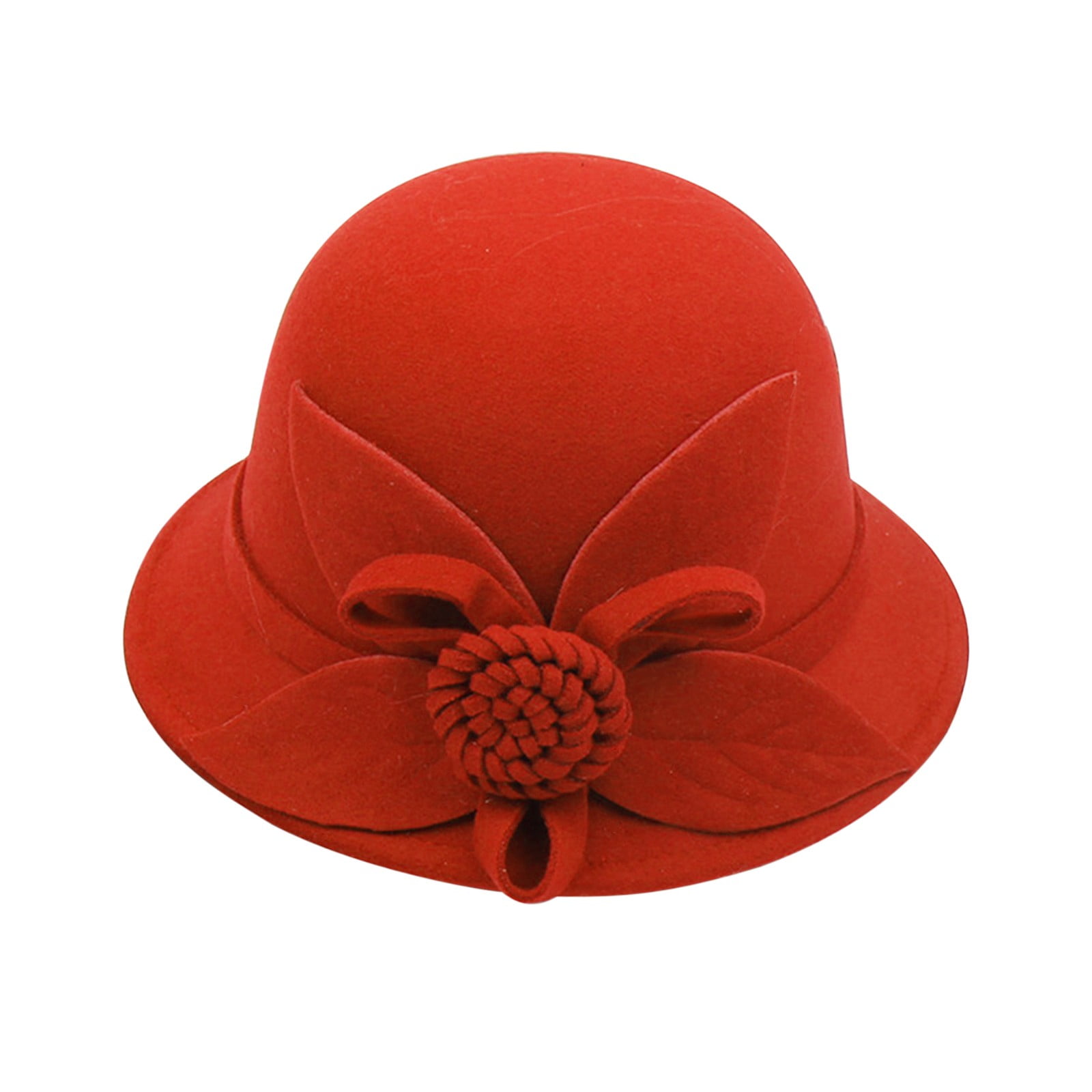 WNEGSTG Women Vintage Felt Flowers Bucket Cloche Bowler Hat Church ...