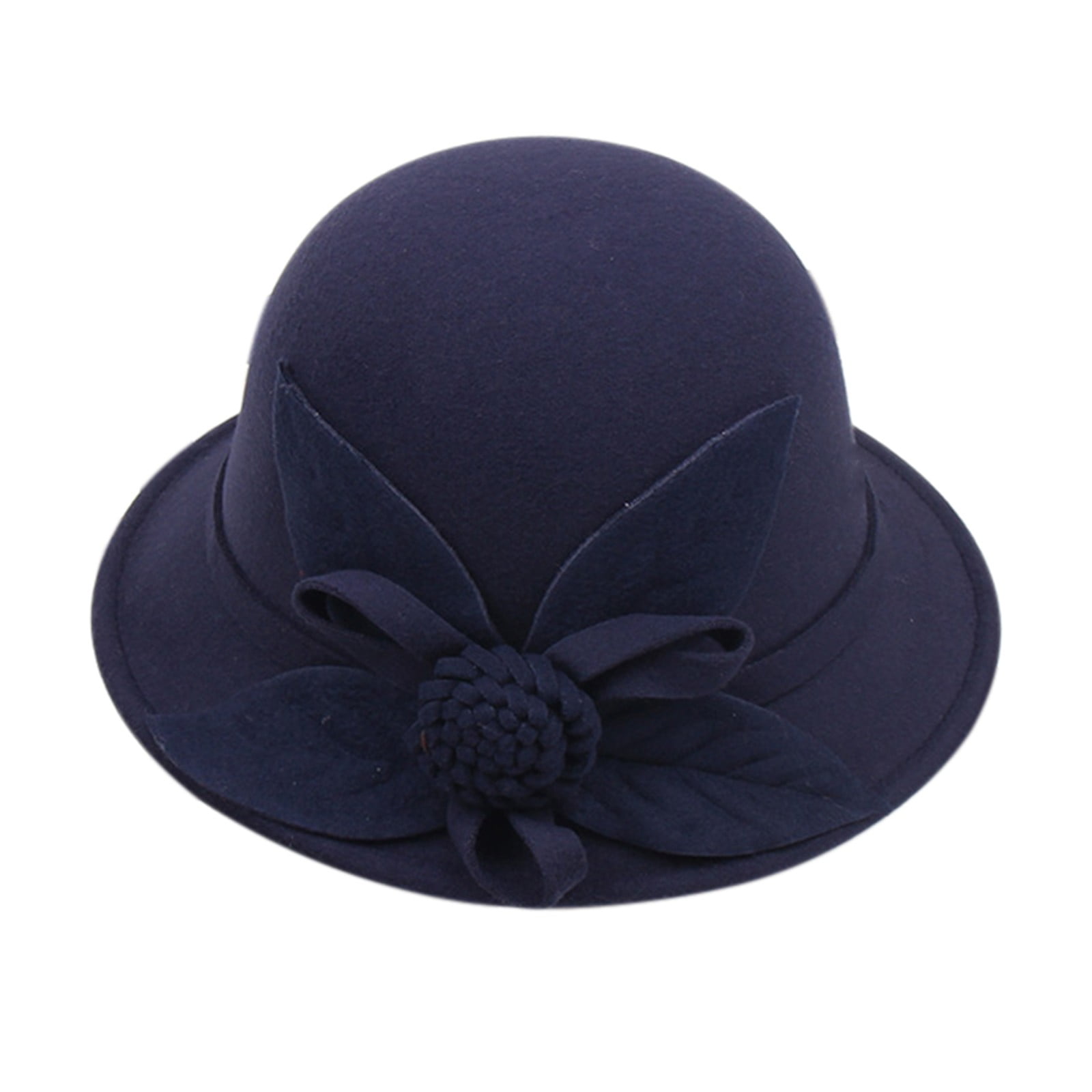 WNEGSTG Women Vintage Felt Flowers Bucket Cloche Bowler Hat Church ...