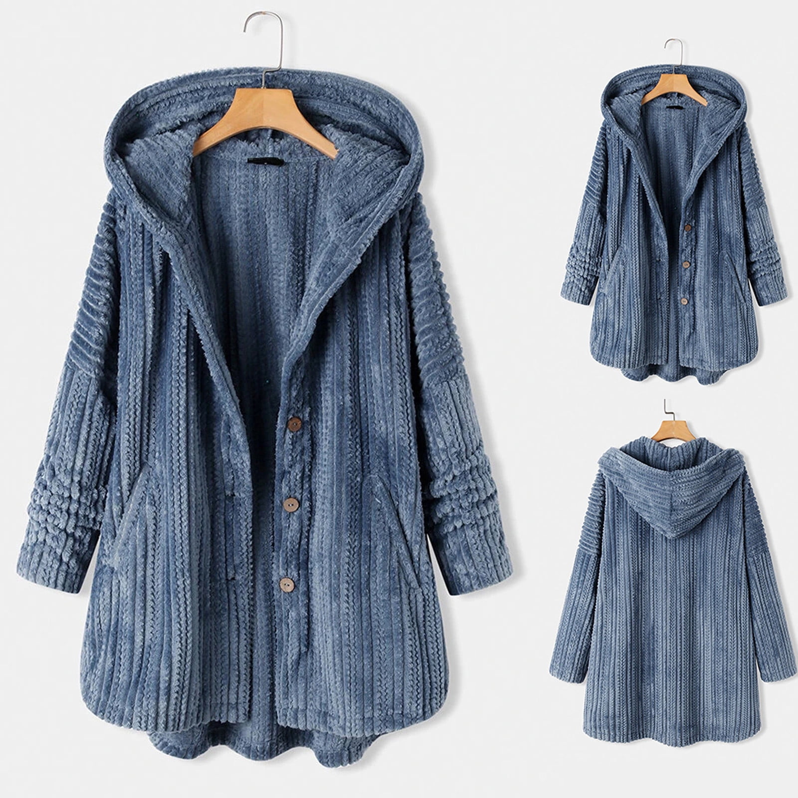 WNEGSTG Women Winter Coats Plus Size Long Sleeve Hooded Caot Button ...