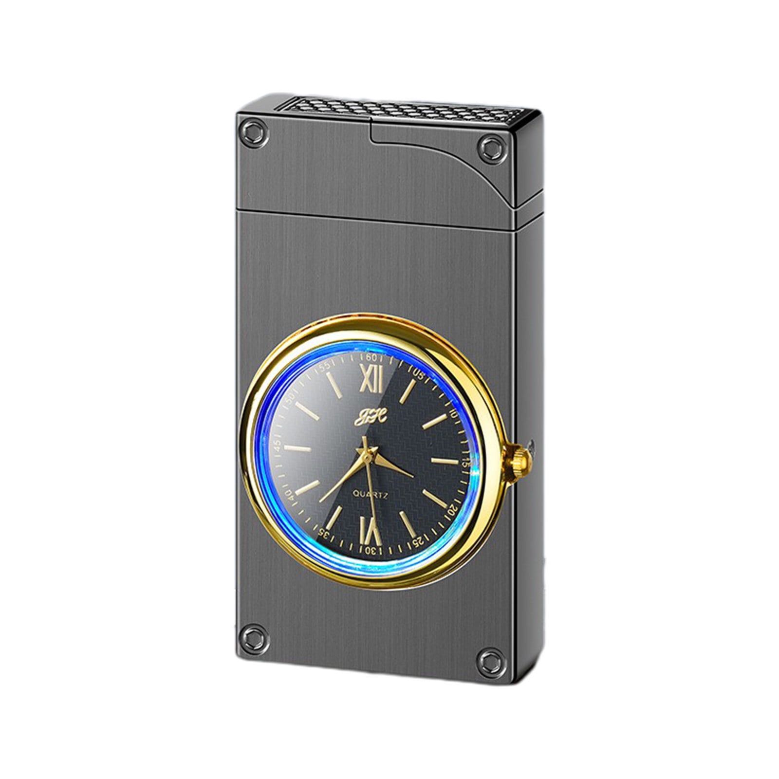 WNEXOPE Windproof Blue Flame Metal Clock Lighter with LED Blue Light ...