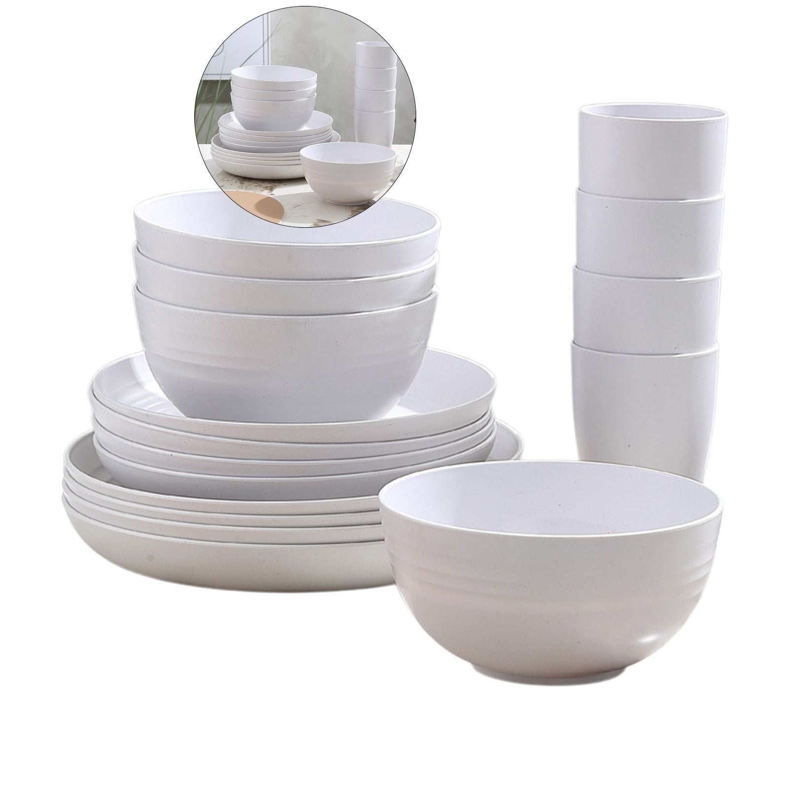 WNFJR 16 Pcs Kitchen Wheat Straw Dinnerware Set, Plastic Reuasble ...