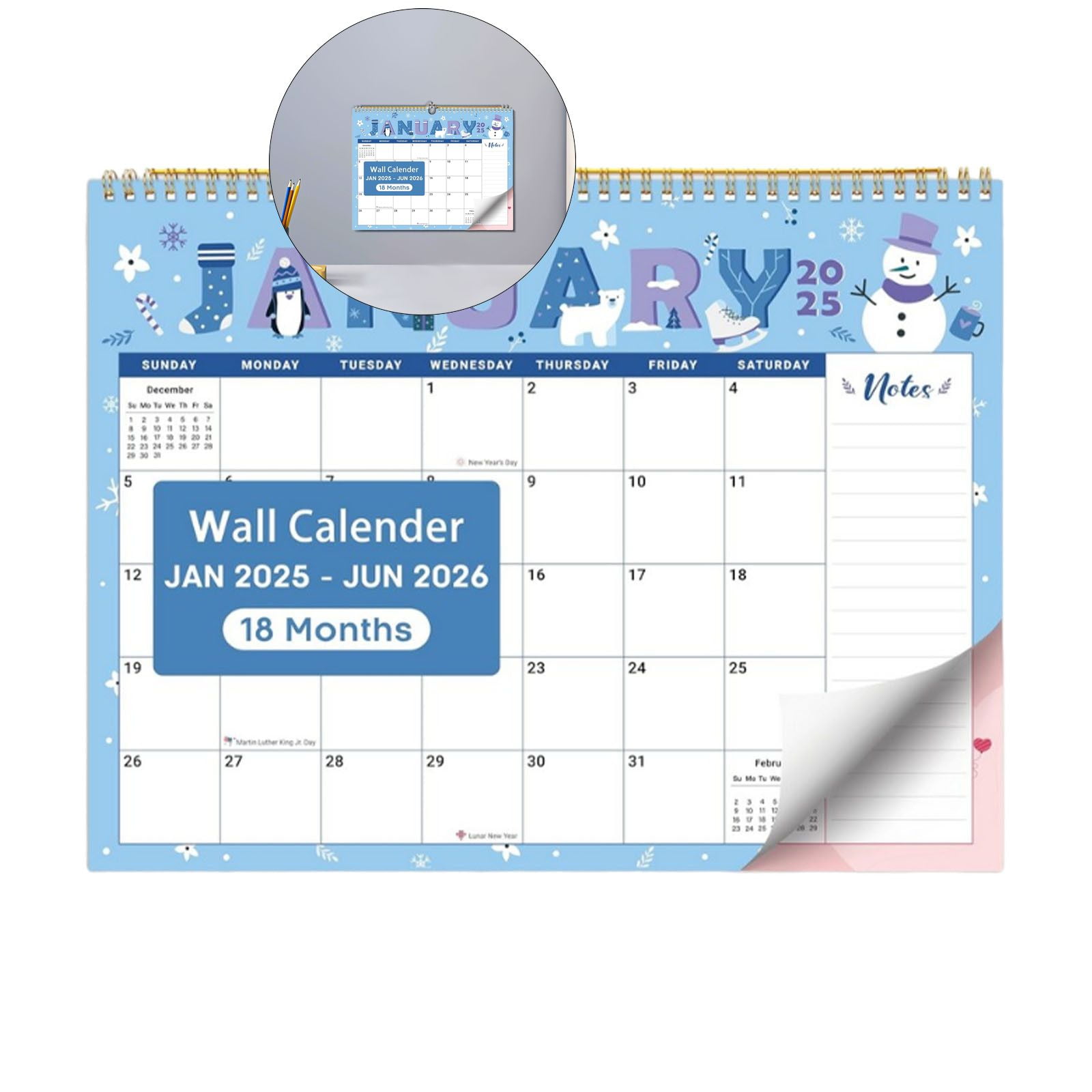 WNFJR 2025 Wall Calendar, 18 Monthly Wall Calendar from January 2025 ...