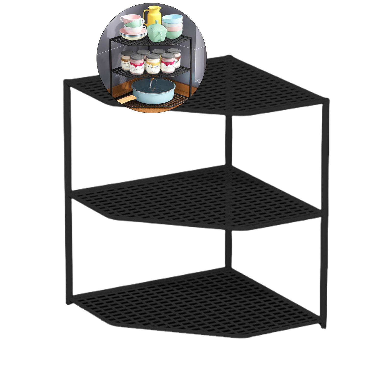 WNFJR 3-Tier Cabinet Corner Shelf, Metal Wire Plate Rack Kitchen ...