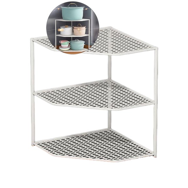WNFJR 3-Tier Cabinet Corner Shelf, Metal Wire Plate Rack Kitchen ...