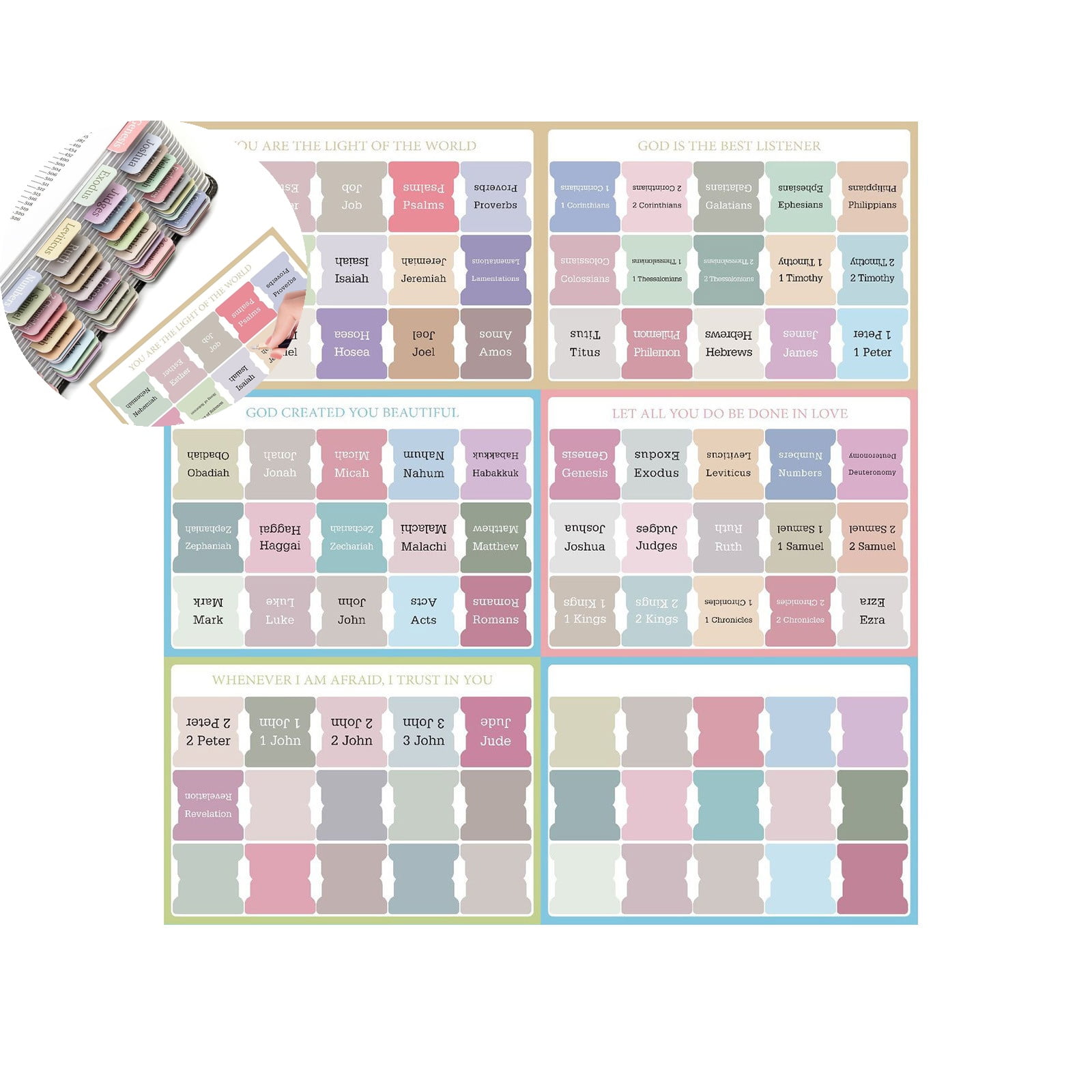 WNFJR 6 Pcs Bible Tabs for Easy Navigation - Large Print Bible Book ...