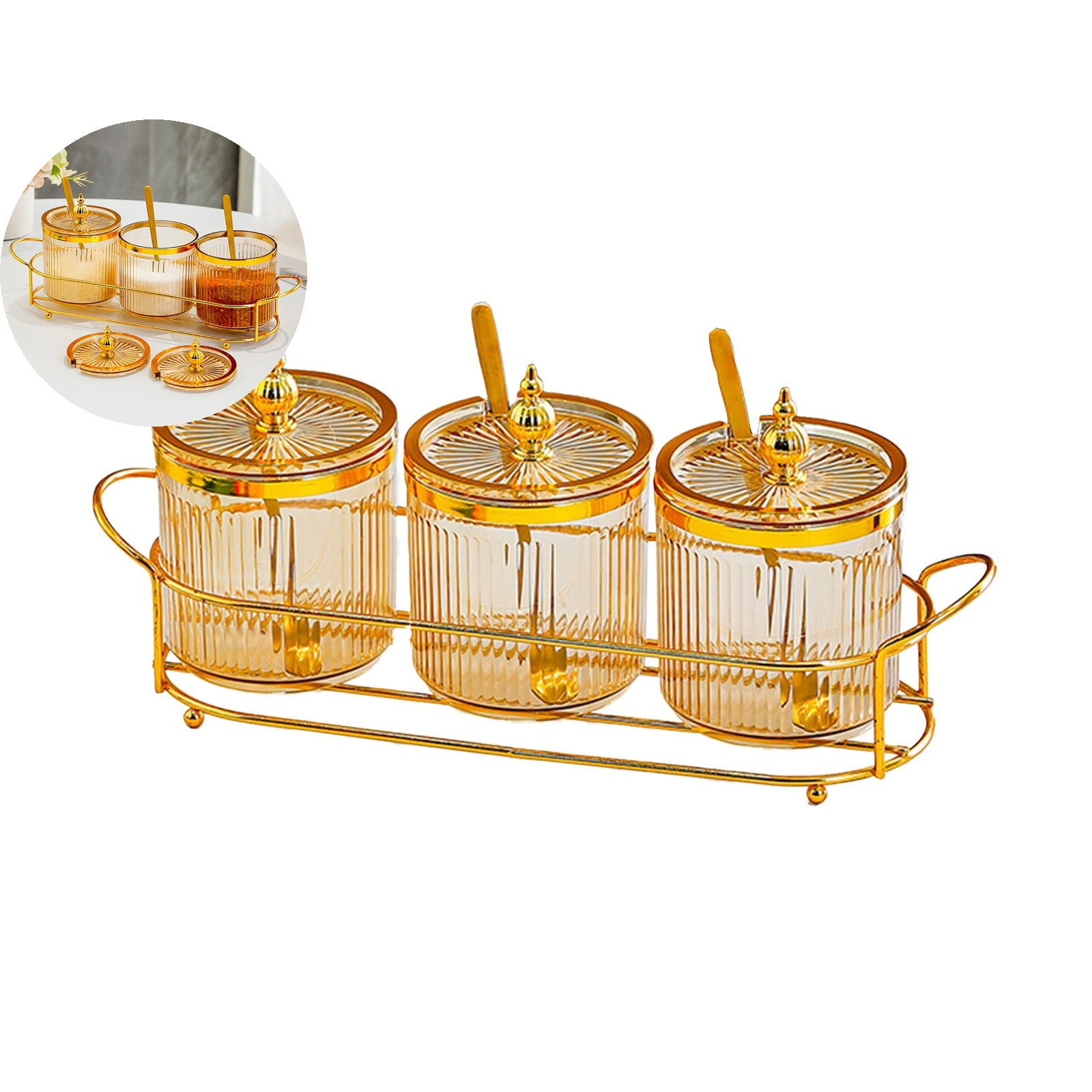 WNFJR Acrylic Condiment Jars with Lids, Spoons & Tray - Clear Plastic ...