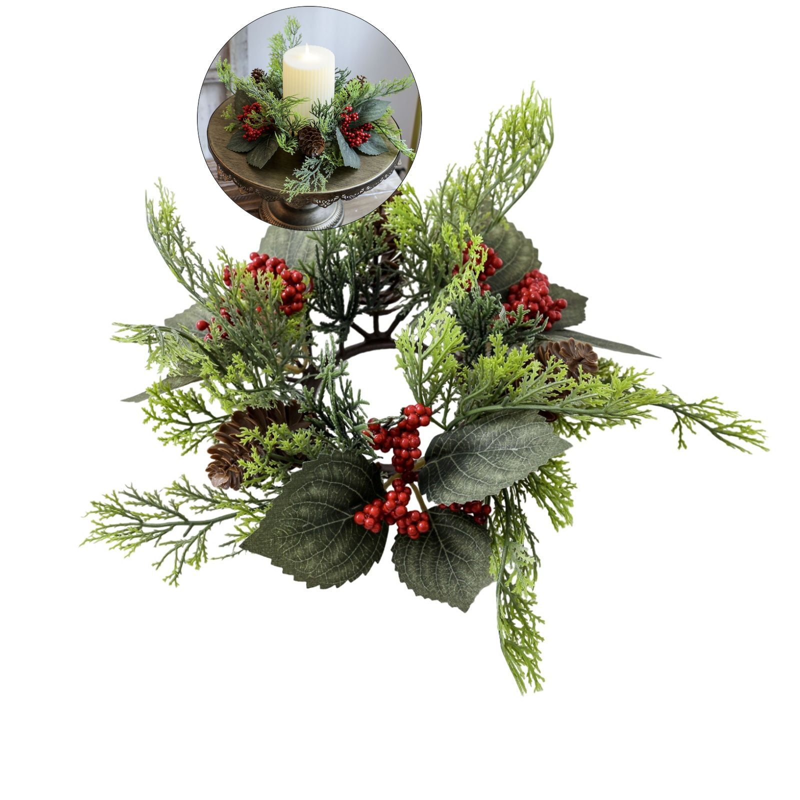 WNFJR Artificial Holly Berry Candle Rings Christmas Small Red Berries ...