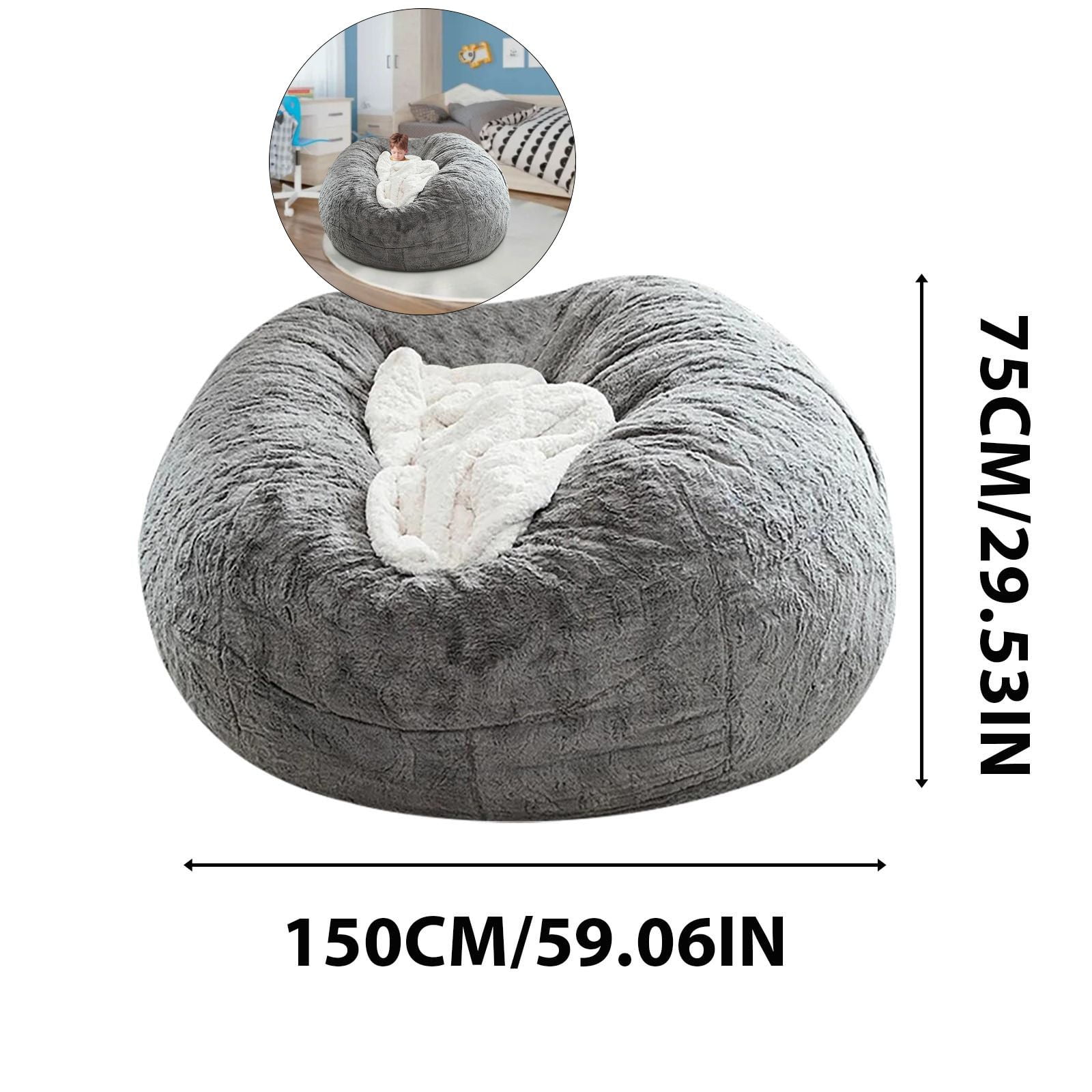 WNFJR Bean Bag Chair Cover, Giant Bean Bag Cover for adults, Big Round ...