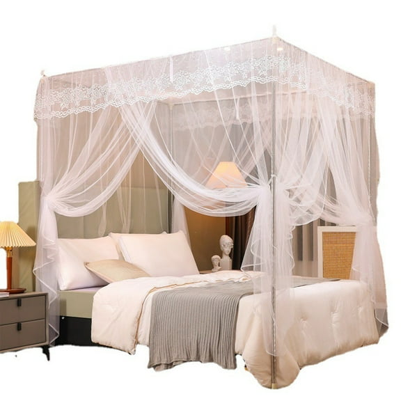 Four Sided Bed Mosquito Net Polyester Mesh Canopy Large Enclosure Twin ...