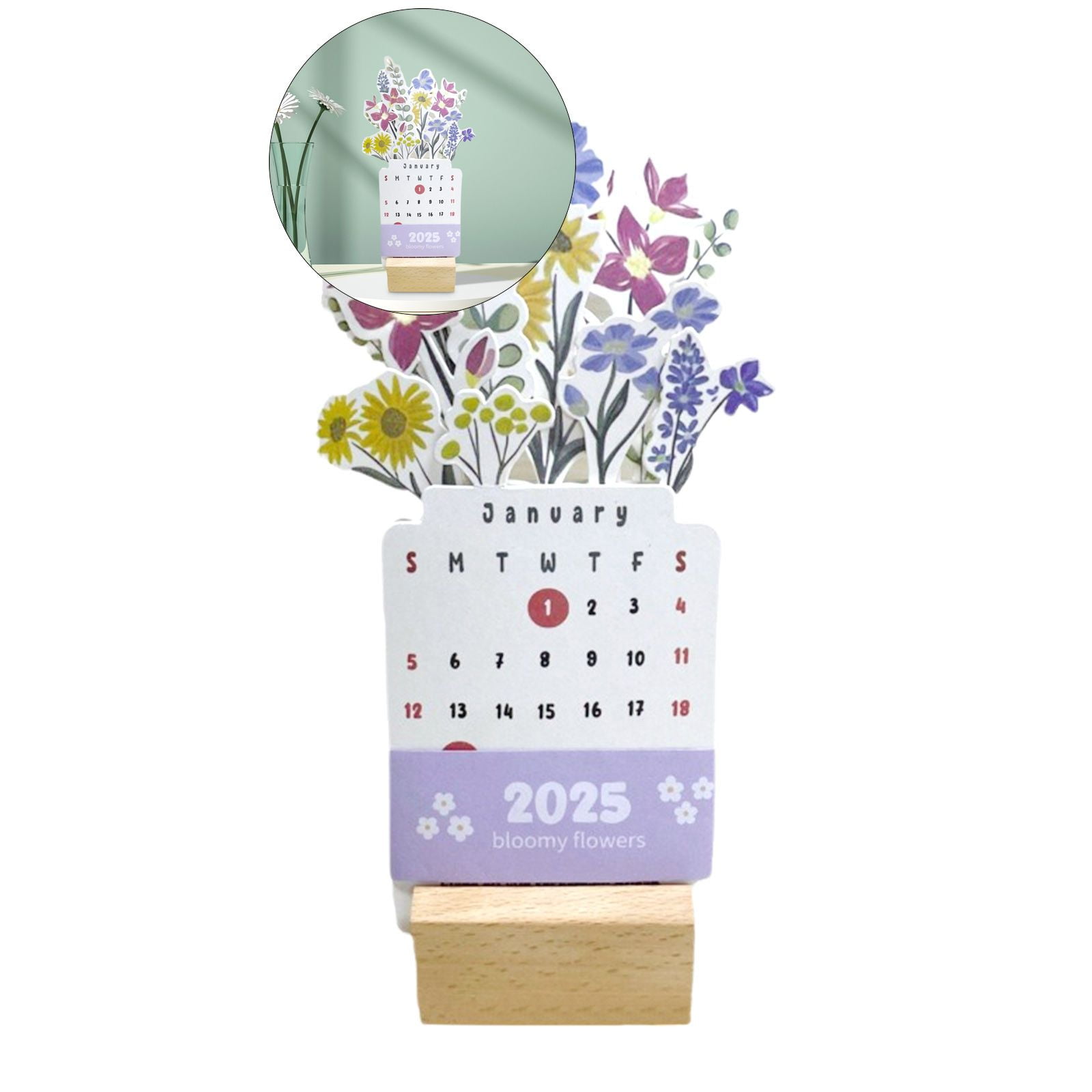 WNFJR Bloomy Flowers Desk Calendar, Vase Shaped New Year Monthly ...
