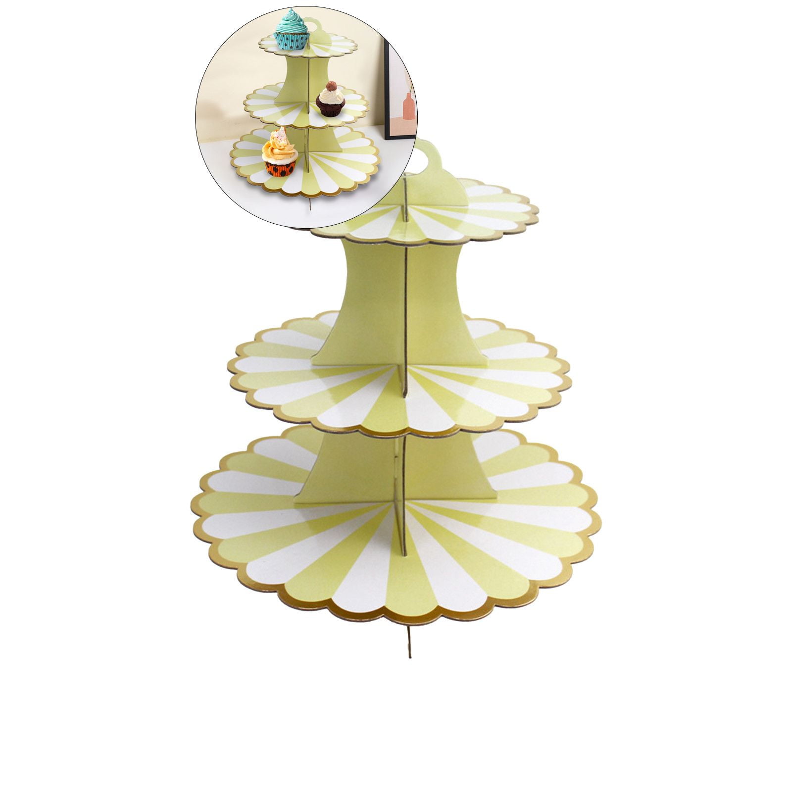 WNFJR Cardboard Cake Stand, 3 Tier Paper Dessert Round Cupcake Holder ...