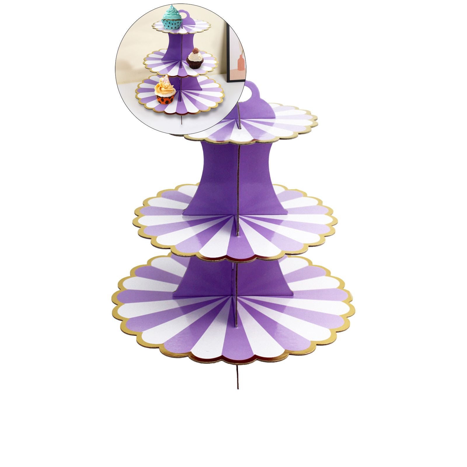 WNFJR Cardboard Cake Stand, 3 Tier Paper Dessert Round Cupcake Holder ...
