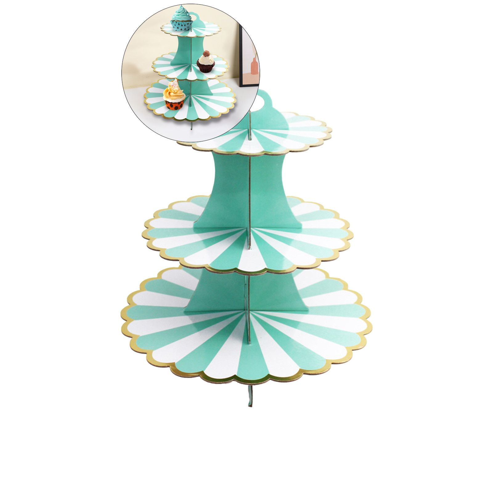 WNFJR Cardboard Cake Stand, 3 Tier Paper Dessert Round Cupcake Holder ...