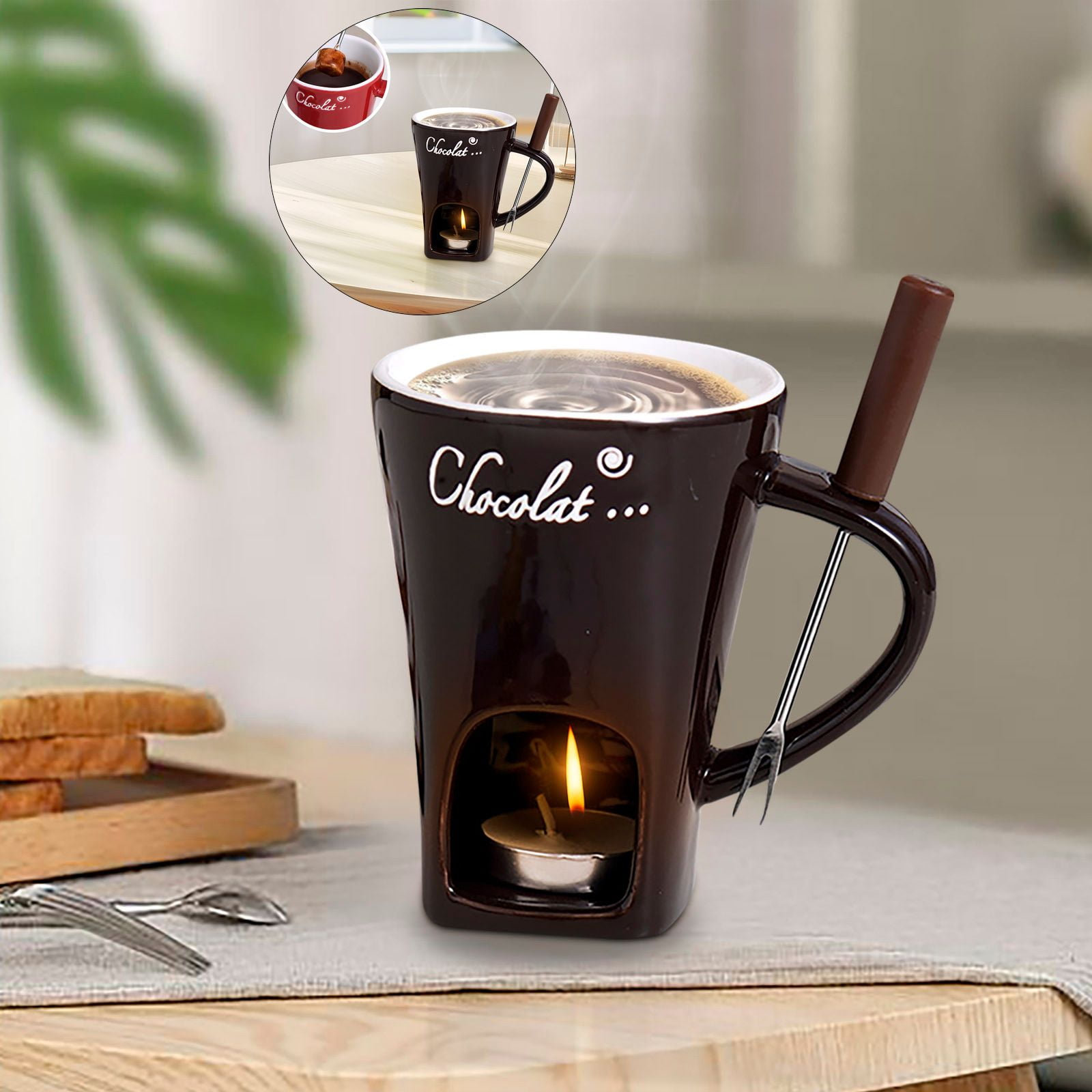 WNFJR Chocolate Fondue Mugs with Forks, Chocolate Fondue Mug, Chocolate ...