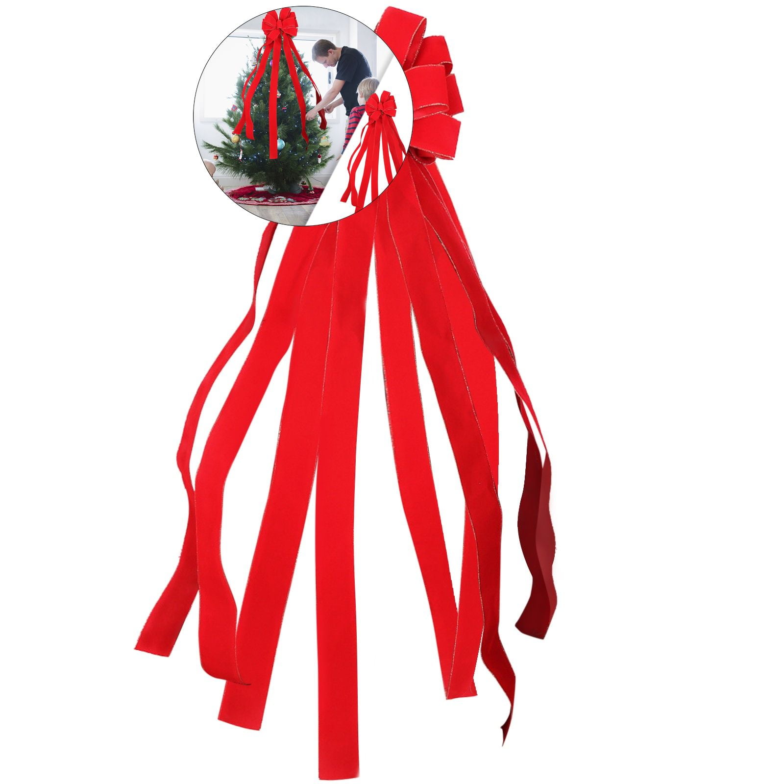 WNFJR Christmas Tree Topper Bow, Large Red Velvet Bow with Gold Edge ...
