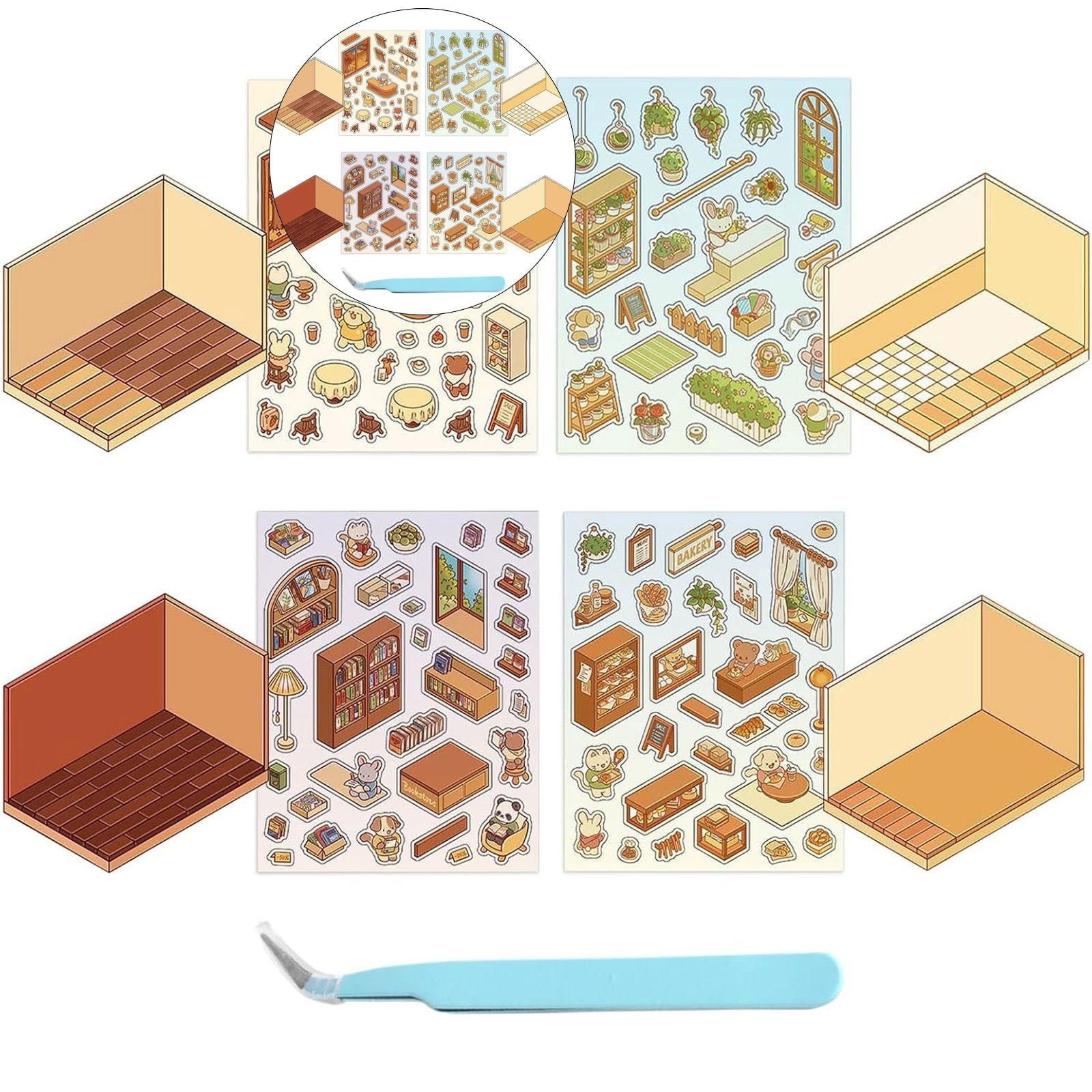 WNFJR DIY 3D House Stickers,3D Sticker Scene Miniature Scene Stickers ...