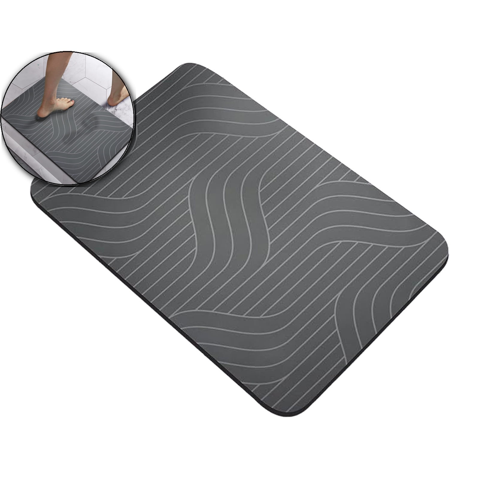 WNFJR Diatomite Stone Bath Mat 15.7"x11.8" Quick Dry Bathroom Mat Non ...