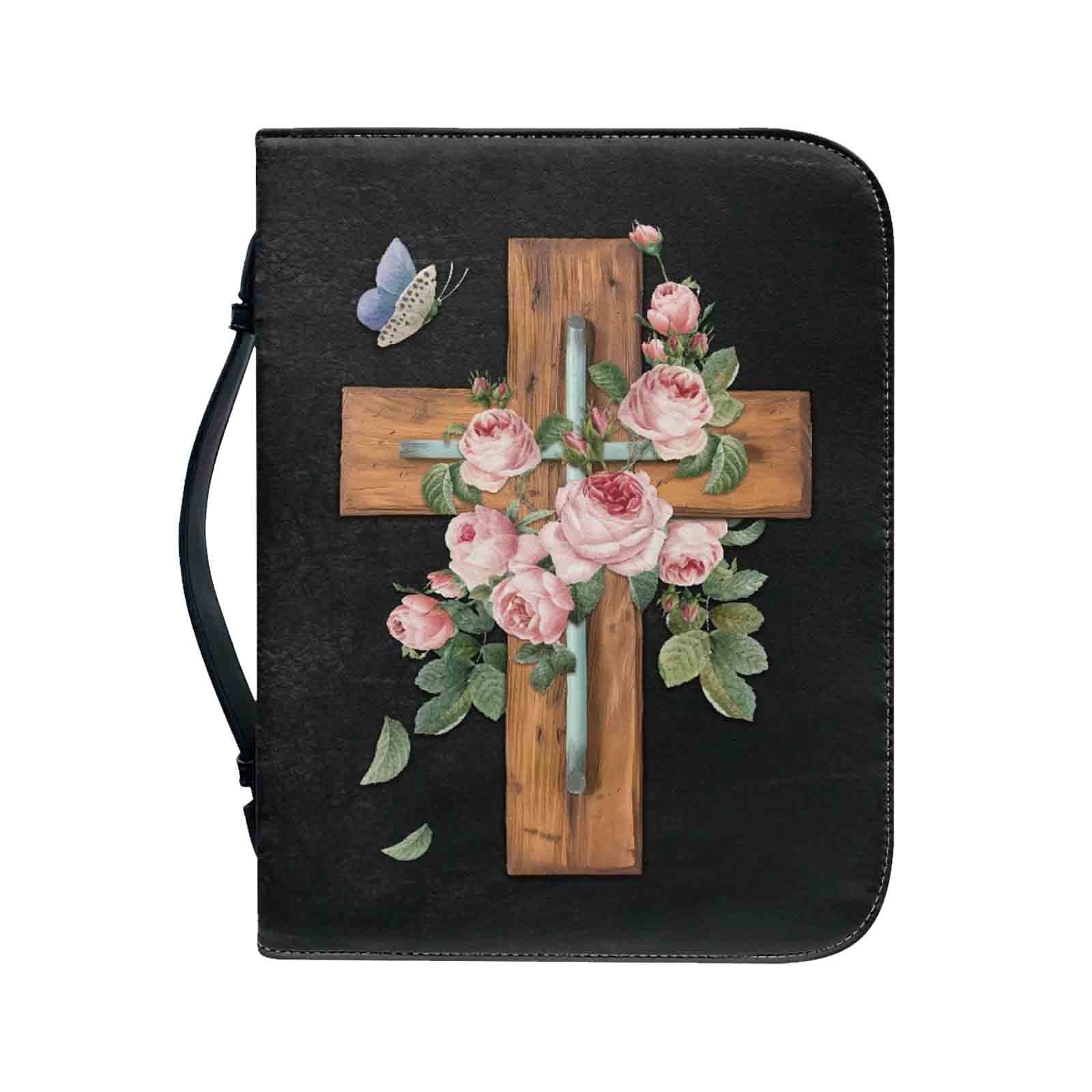 WNFJR Floral Bible Cover with Handles - Multi-Size Leather Carrying ...